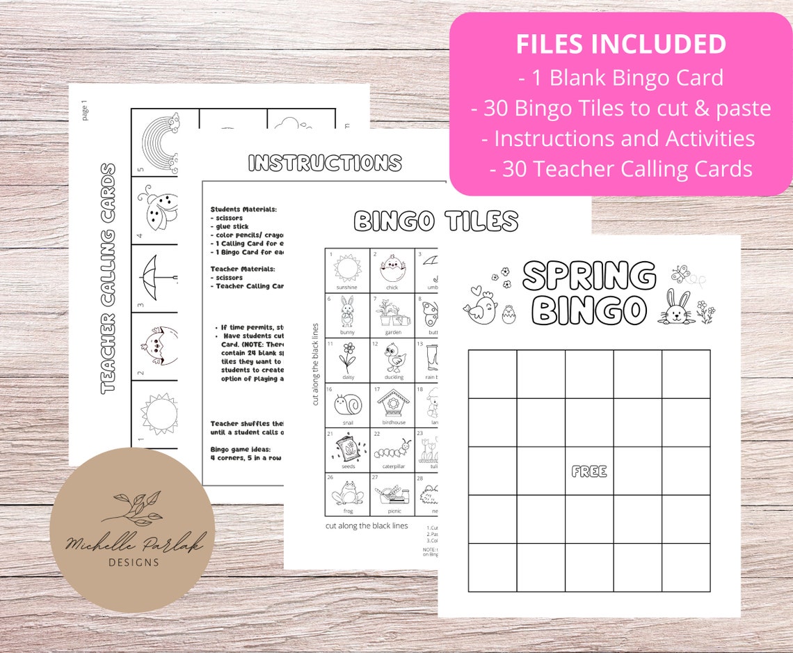 Spring Bingo Black and White Printable Bingo for Classroom Coloring ...