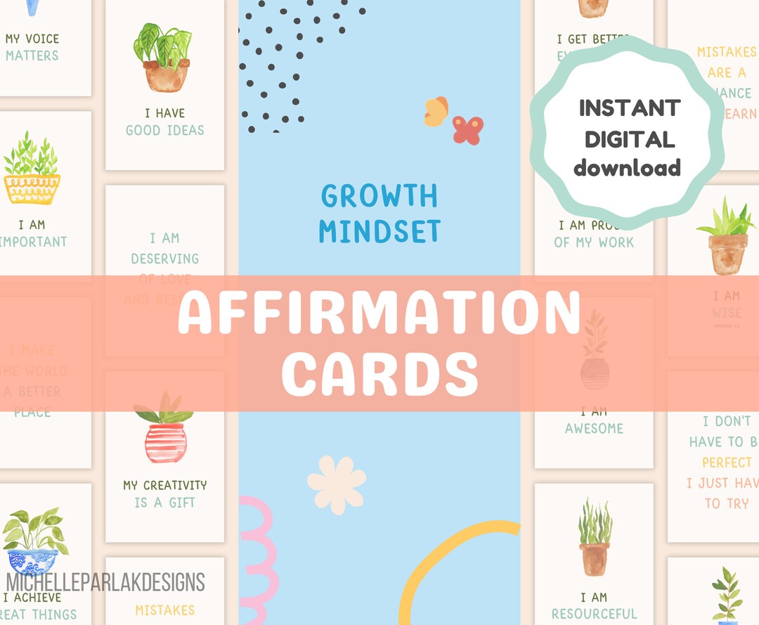 Growth Mindset and Positive Thinking Affirmation Cards Neutral ...