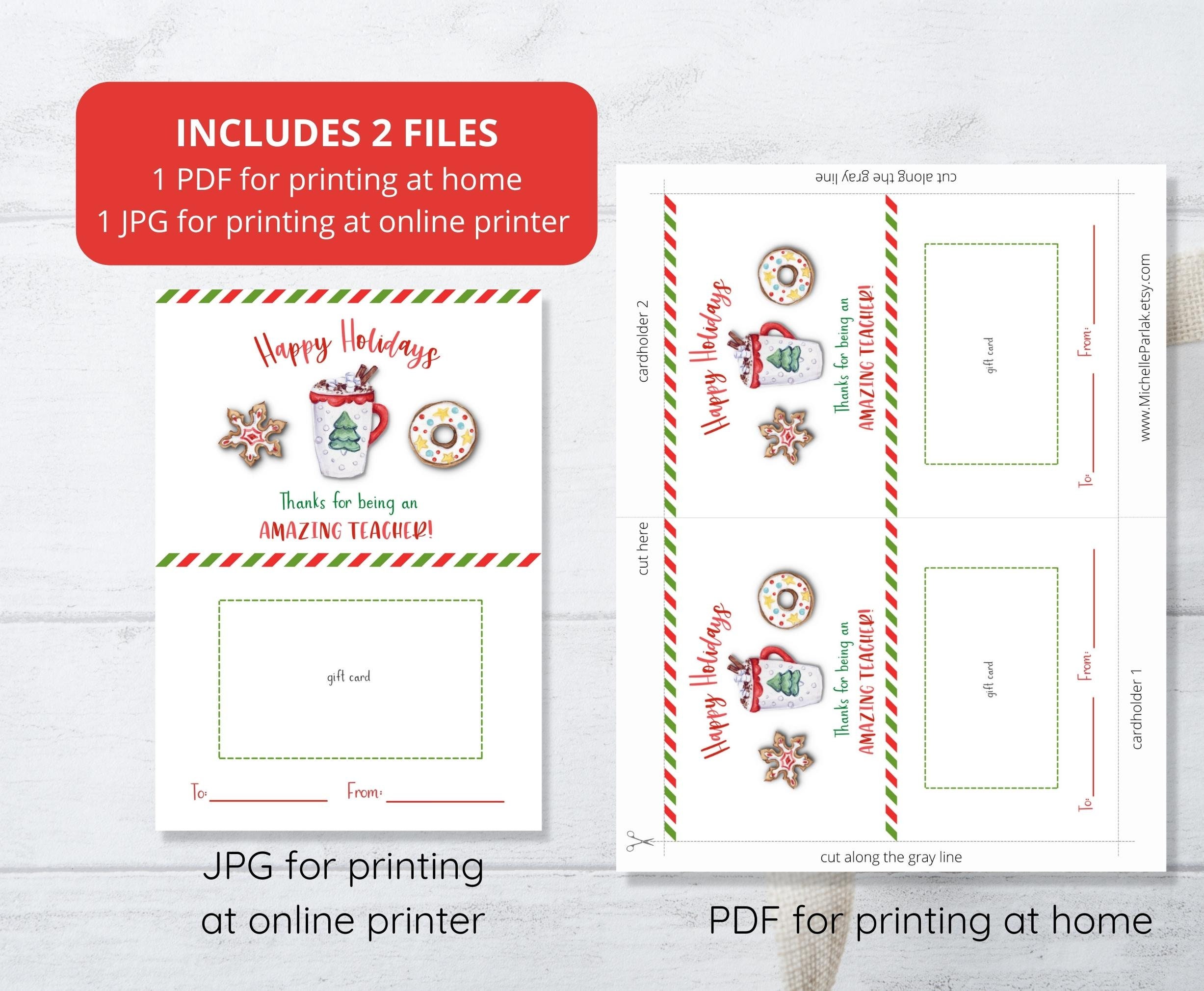Printable Christmas Gift Card Holder, Teacher Appreciation Gift ...