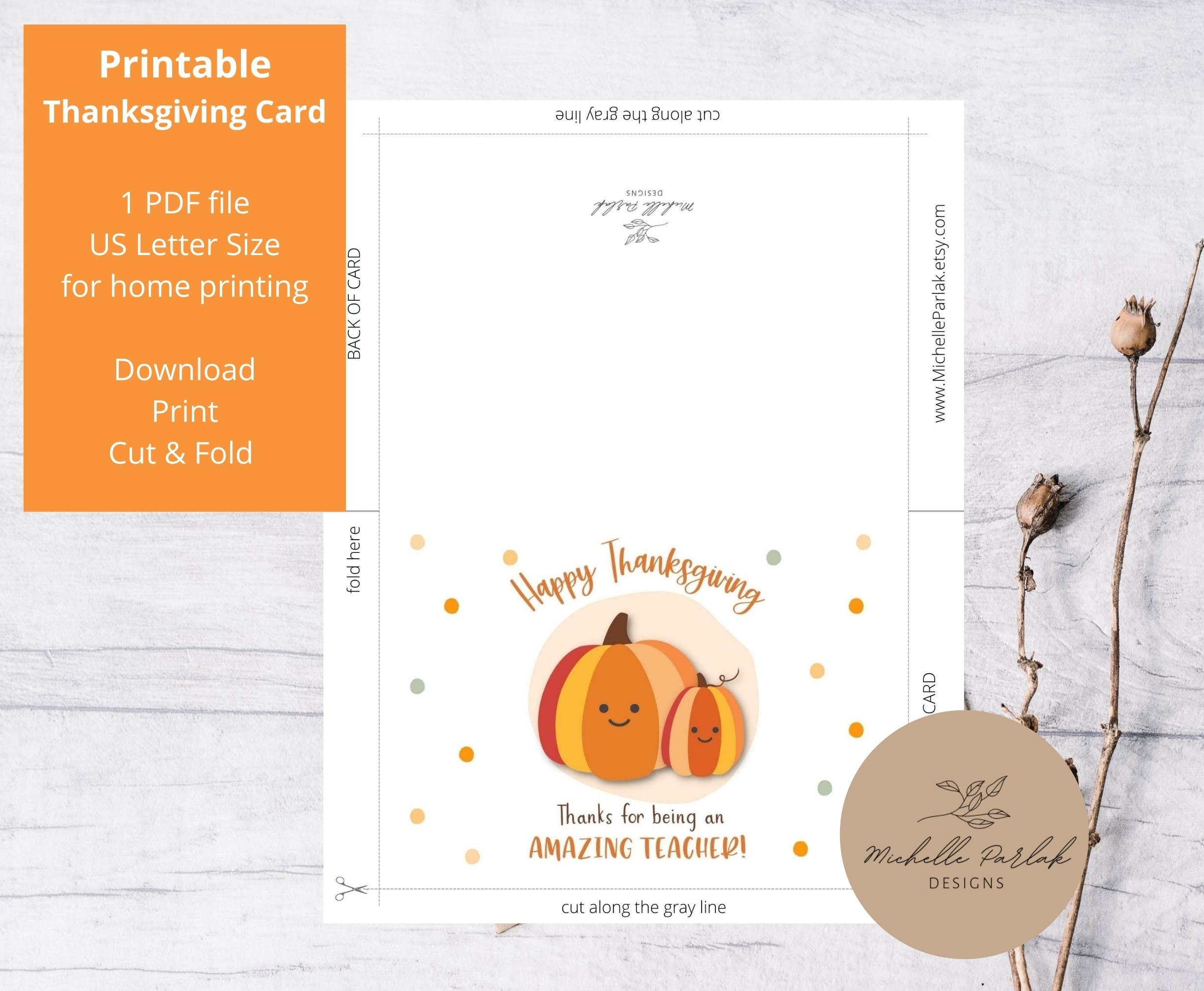 Printable Thanksgiving Card for Teacher Appreciation Fall Theme ...