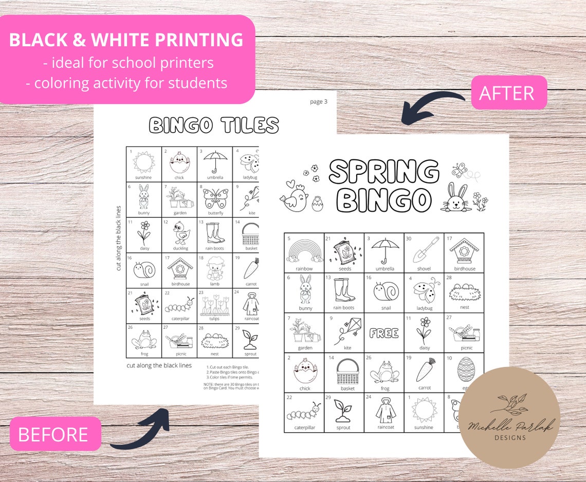 Spring Bingo Black and White Printable Bingo for Classroom Coloring ...