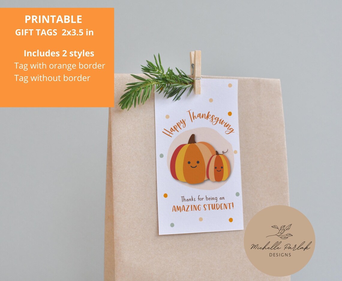 Printable Thanksgiving Gift Tag for Student Happy Thanksgiving - Etsy