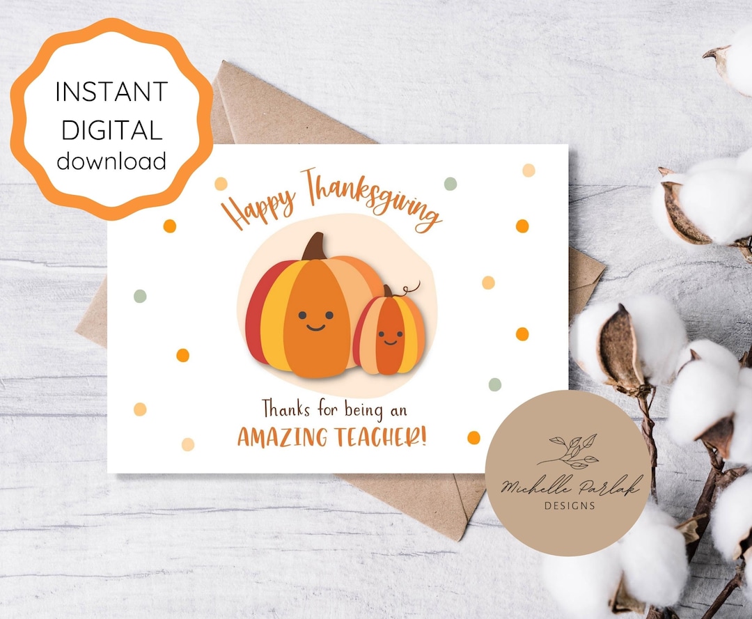 Printable Thanksgiving Card for Teacher Appreciation Fall Theme ...