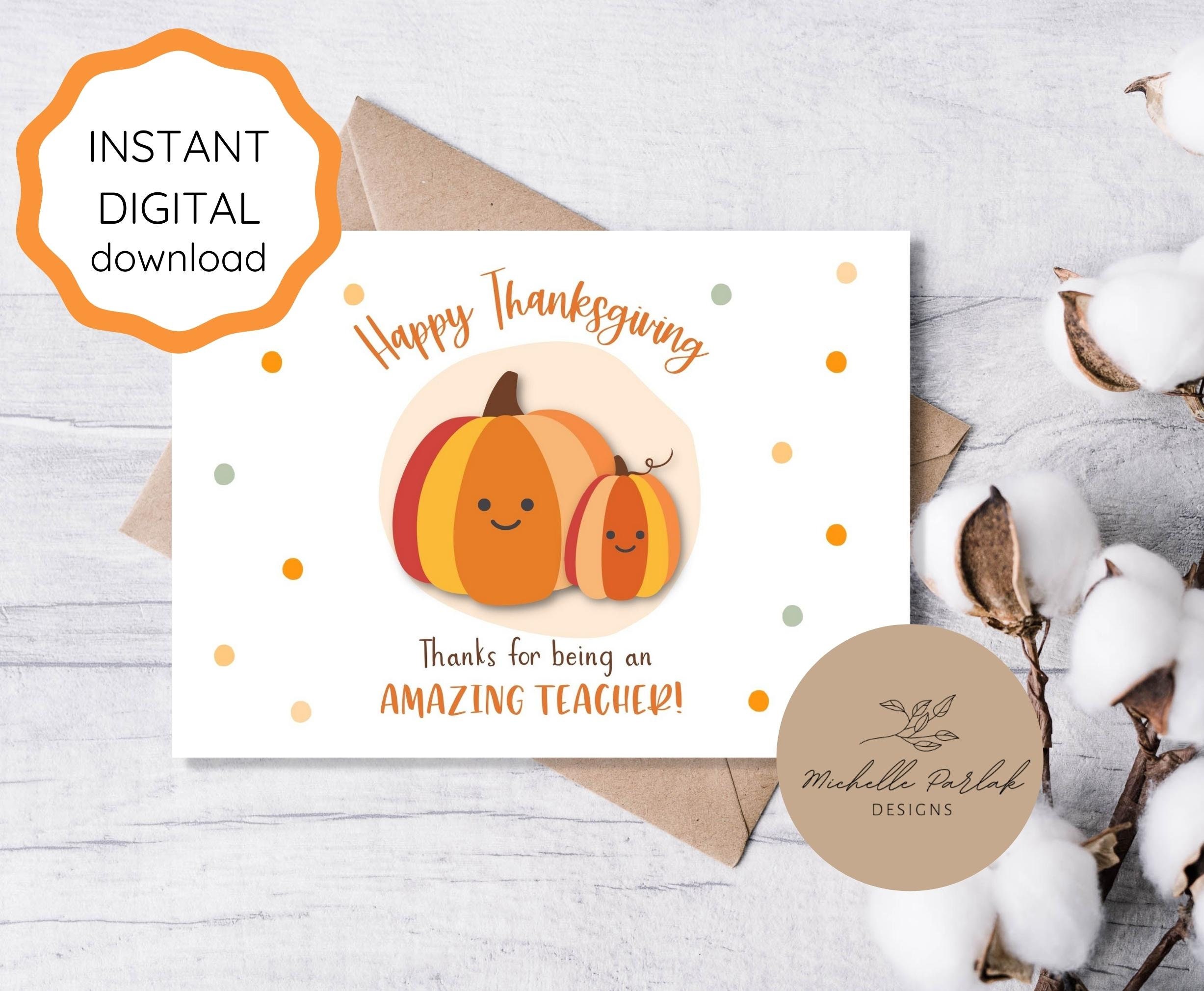 Printable Thanksgiving Card for Teacher Appreciation Fall Theme ...