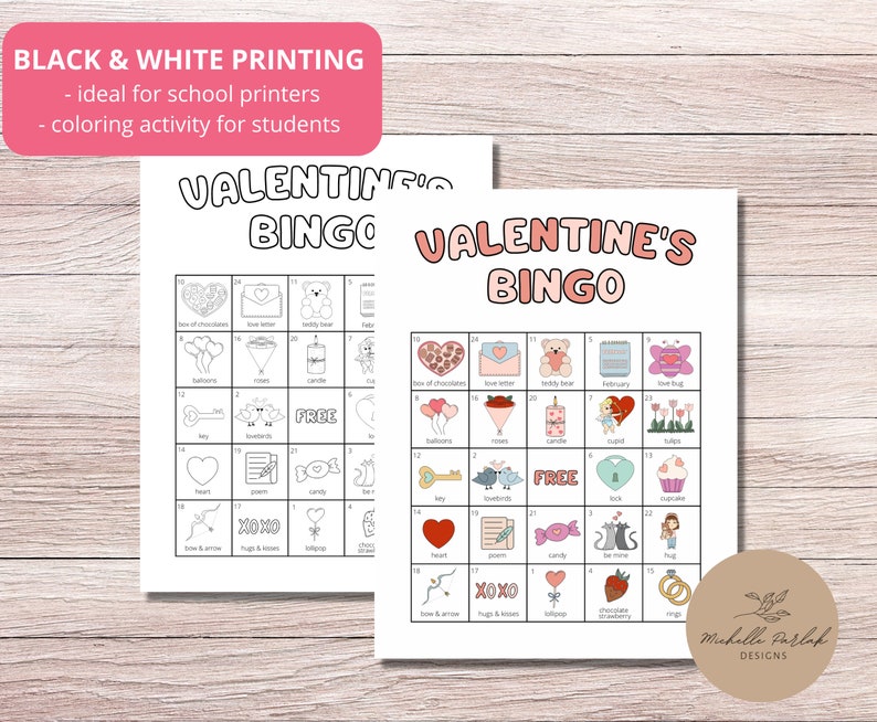 Printable Valentine's Day Bingo Cards Black and White | Etsy