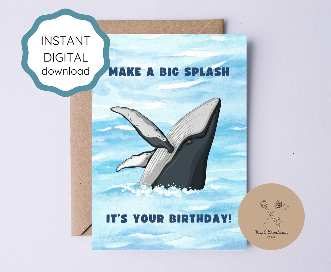 Printable Blue Whale Birthday Card Whale-theme Greeting Card Whale ...