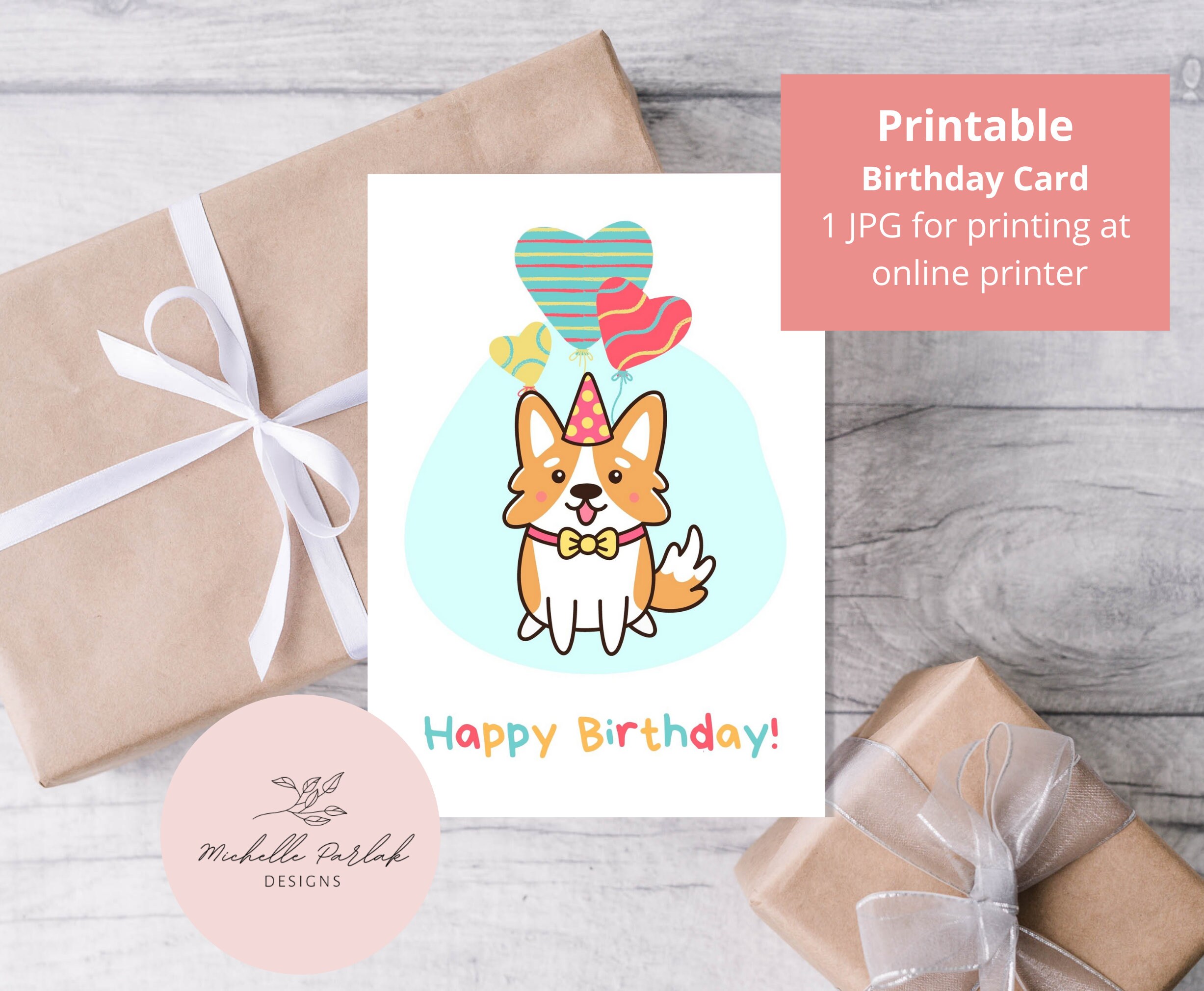 Printable Corgi Birthday Card Corgi Lover Greeting Card Dog Mom Card ...