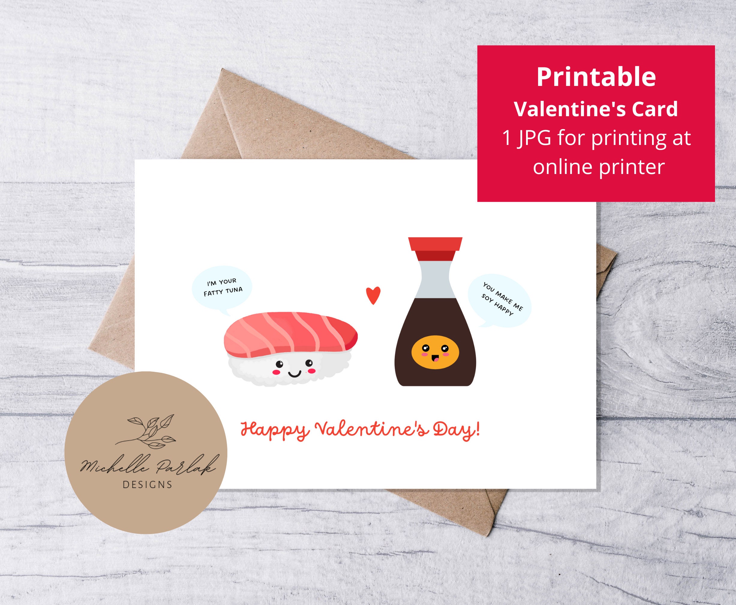 Printable Sushi Valentine Card Funny Love Puns Romantic Kawaii Card ...