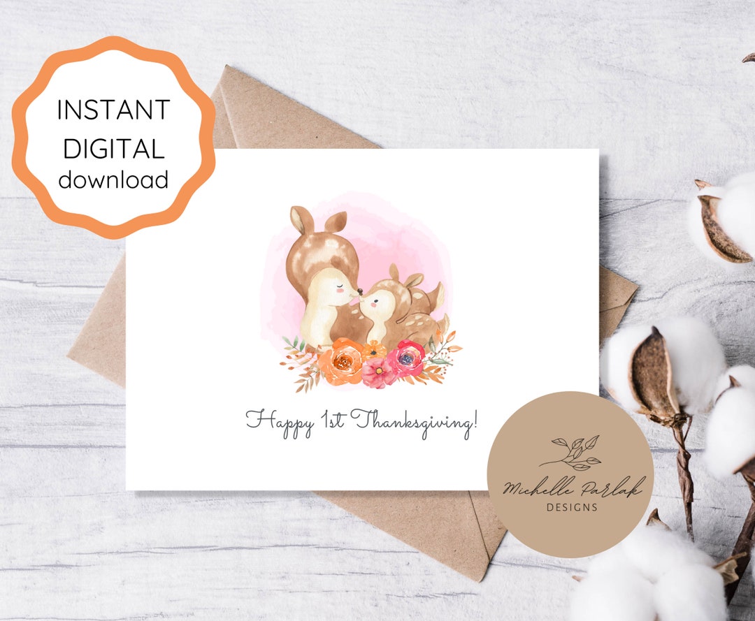 Happy First Thanksgiving Card for Baby Girl Instant Download Printable ...