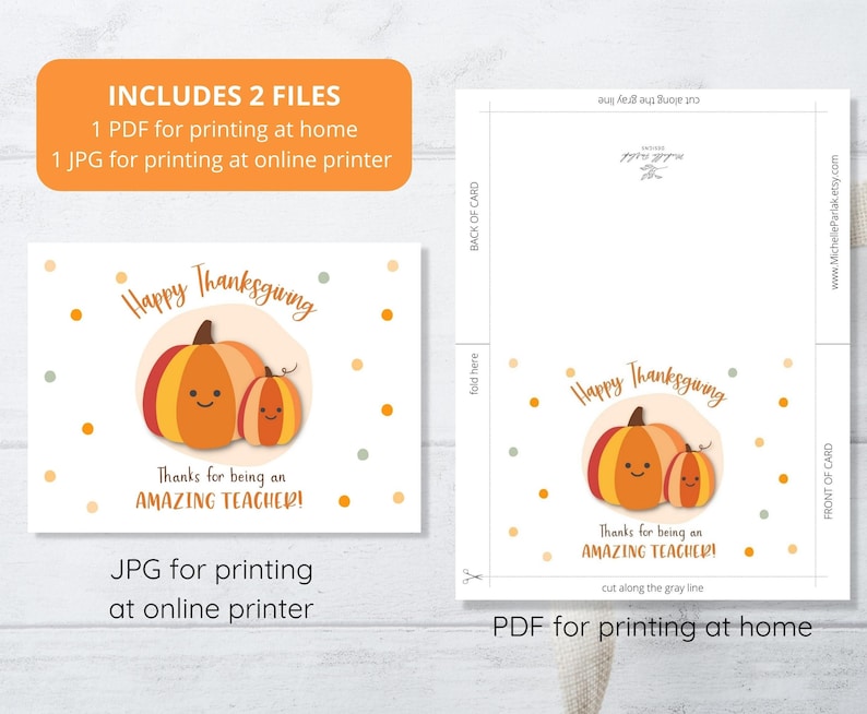 Printable Thanksgiving Card for Teacher Appreciation Fall Theme ...