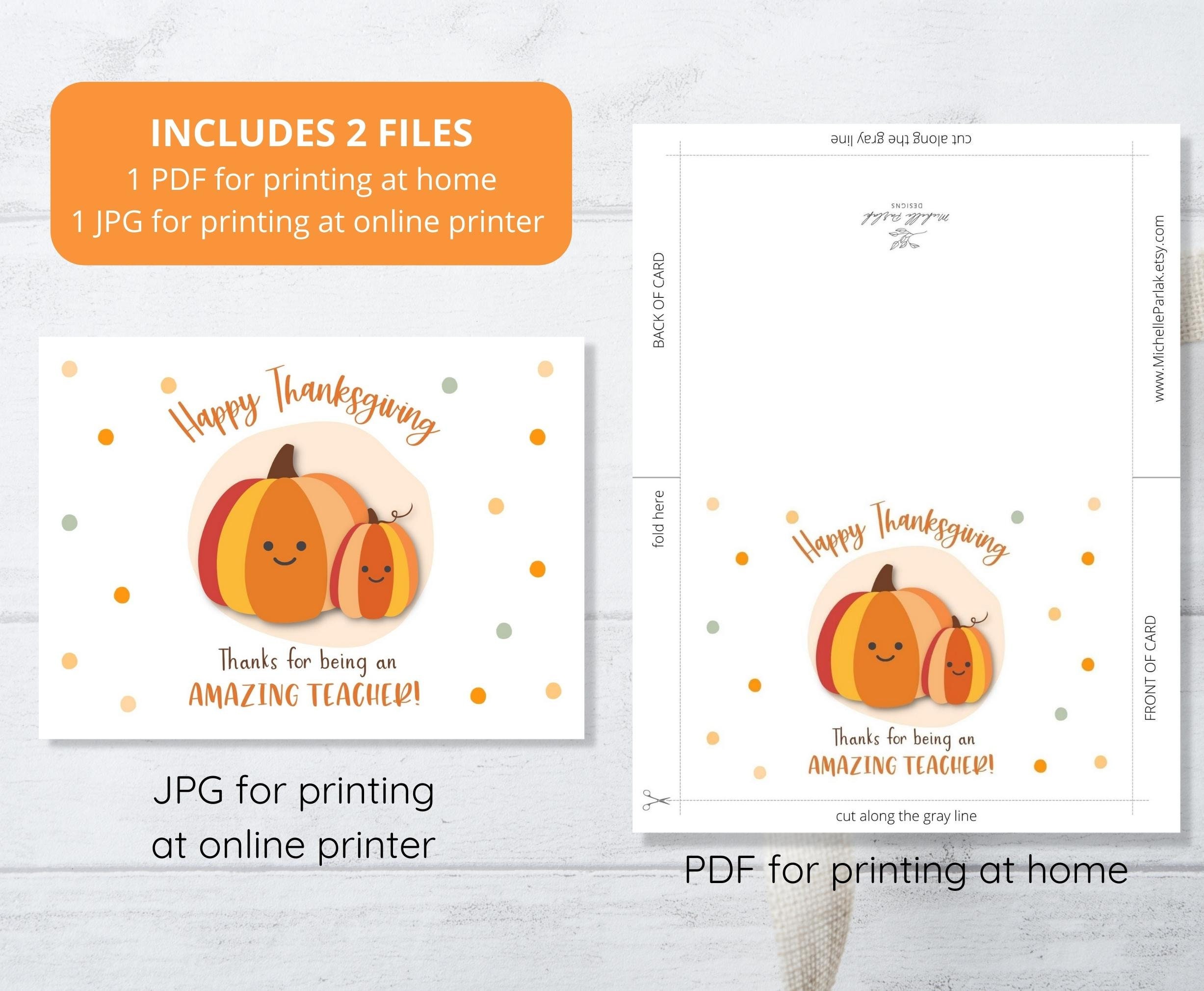 Printable Thanksgiving Card for Teacher Appreciation Fall Theme ...