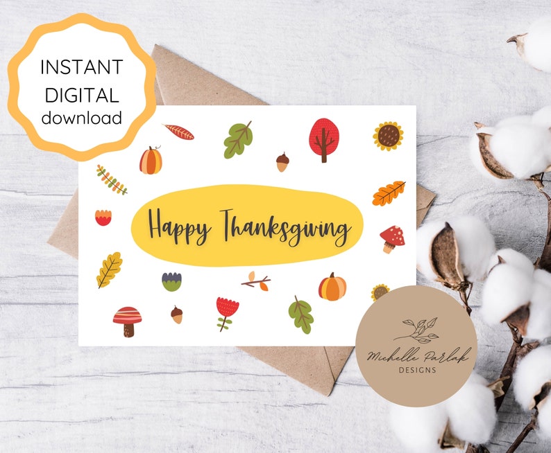 Printable Thanksgiving Greeting Card Instant Download 7x5 Inch Cards ...