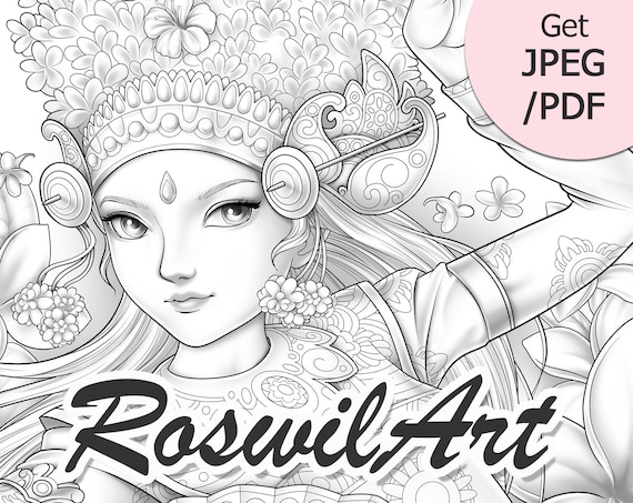 Bali Dance Roswilart Coloring Page for Adult Greyscale | Etsy