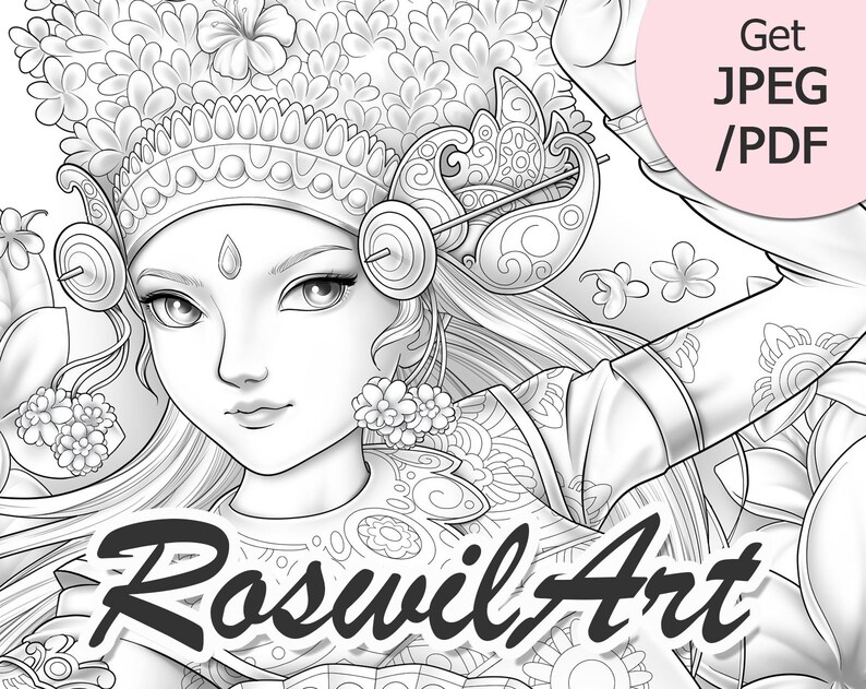 Bali Dance Roswilart Coloring Page for Adult Greyscale | Etsy