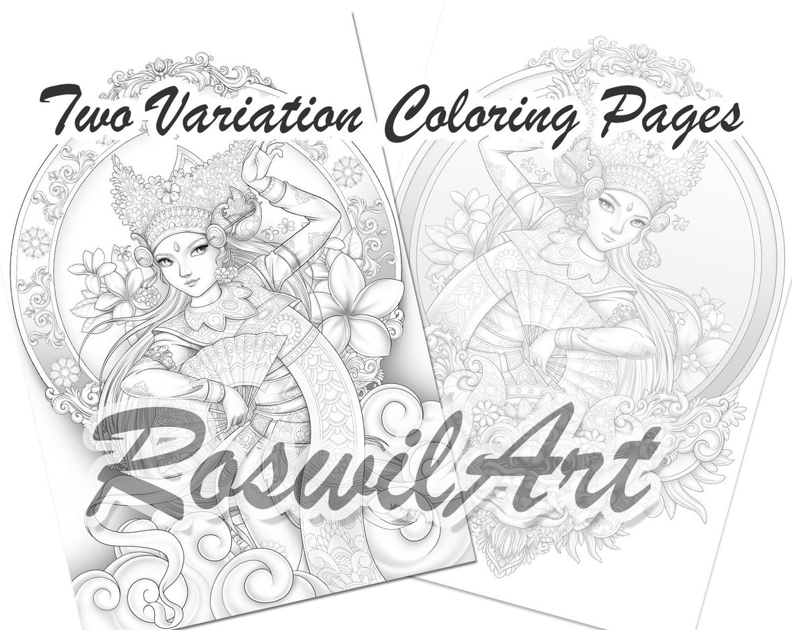 Bali Dance Roswilart Coloring Page for Adult Greyscale | Etsy