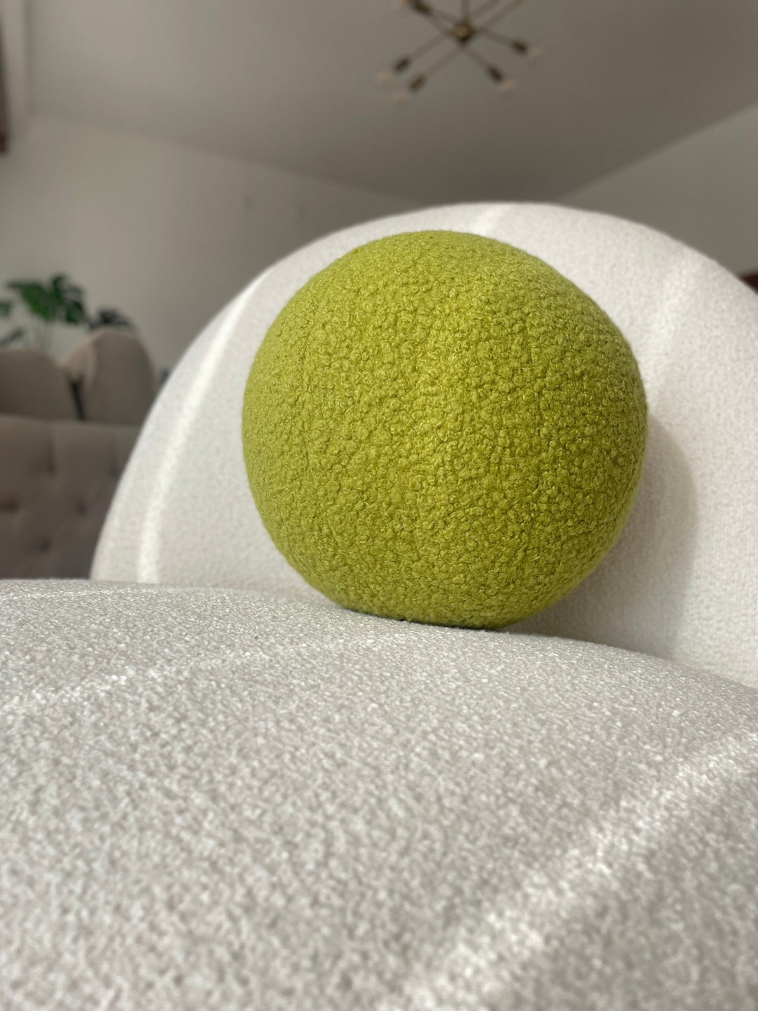 Yellowish Green Boucle Ball Pillow: Modern Scandinavian Home Decor - Etsy