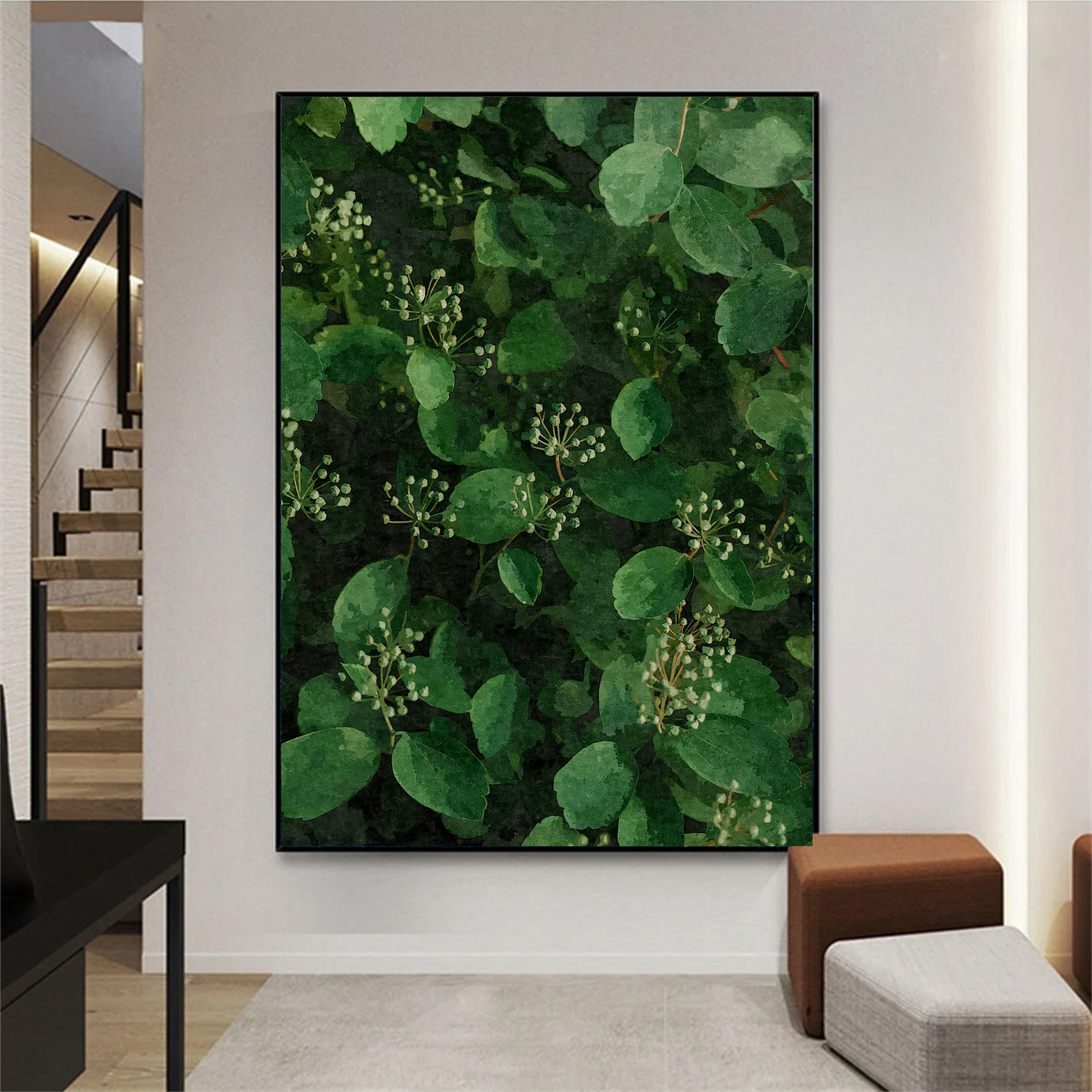 Large Abstract Green Leaf Oil Painting on Canvas Tropical - Etsy