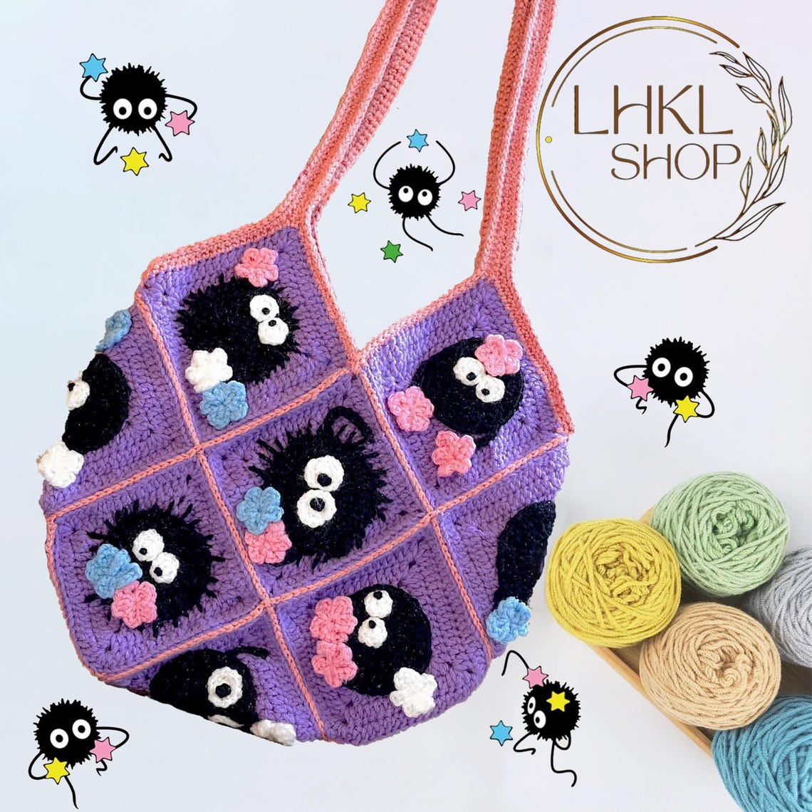 Totoro-inspired Crochet Bag, Crochet Tote Bag, Summer Beach Bag, Granny ...