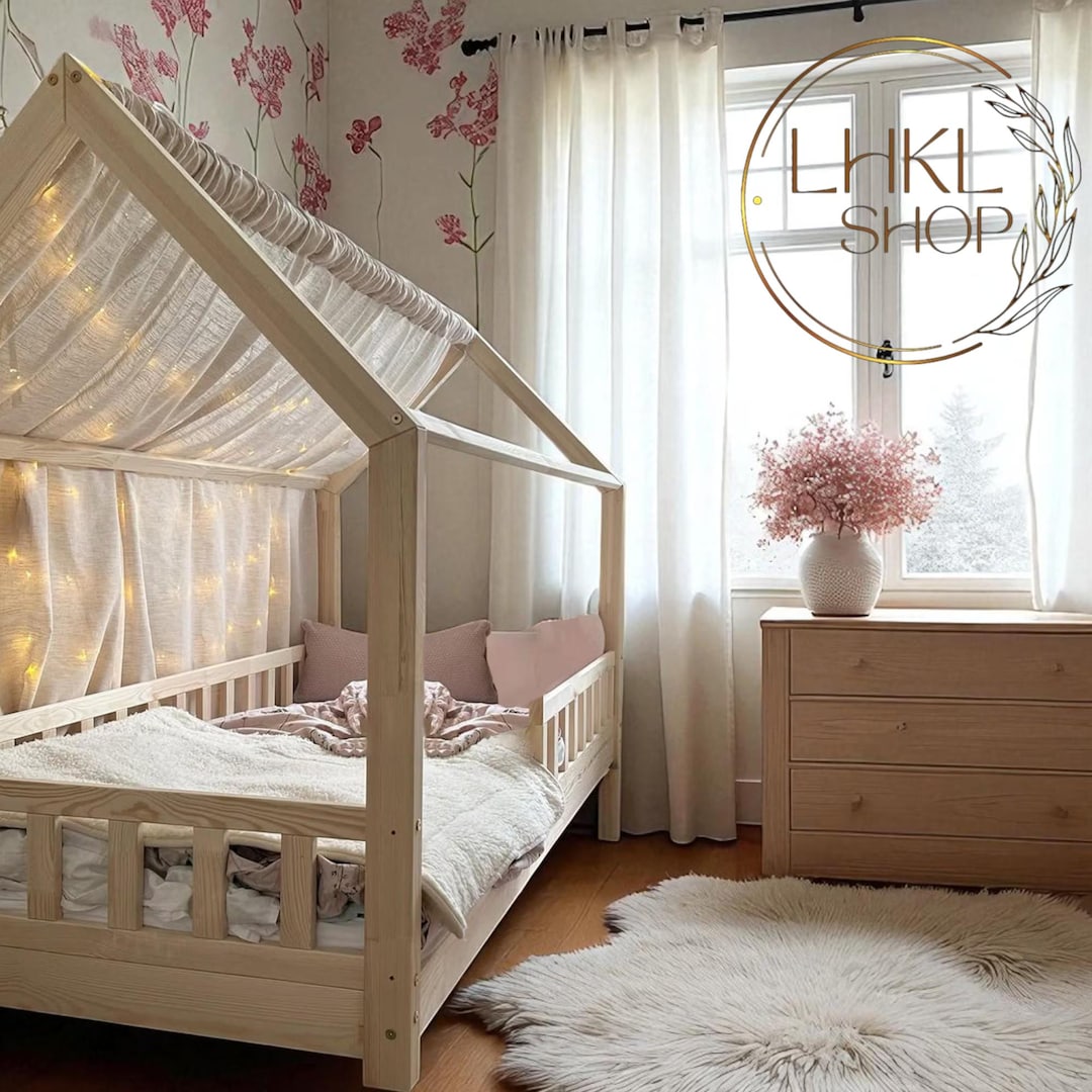 Linen Bed Canopy, Bed Canopy Tent, Canopy Bed, Bed Curtains, Montessori ...