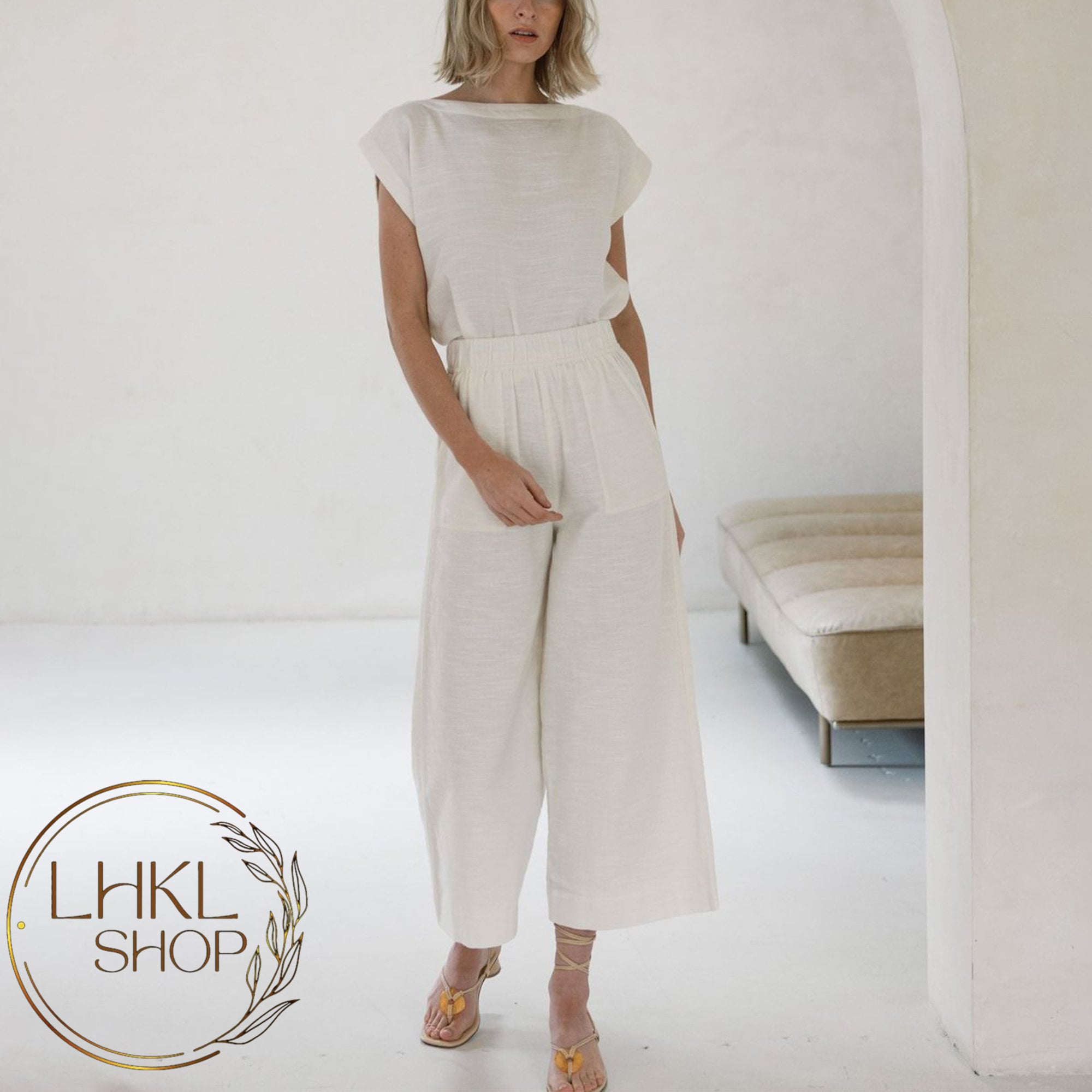 Linen Tank Top and Pants Set, Summer Linen Top, Sleeveless Top, Loose ...