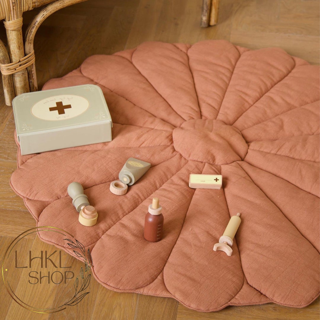 Flower Shape Play Mat, Natural Linen Mat, Game Mat, Linen Nursery Rug ...