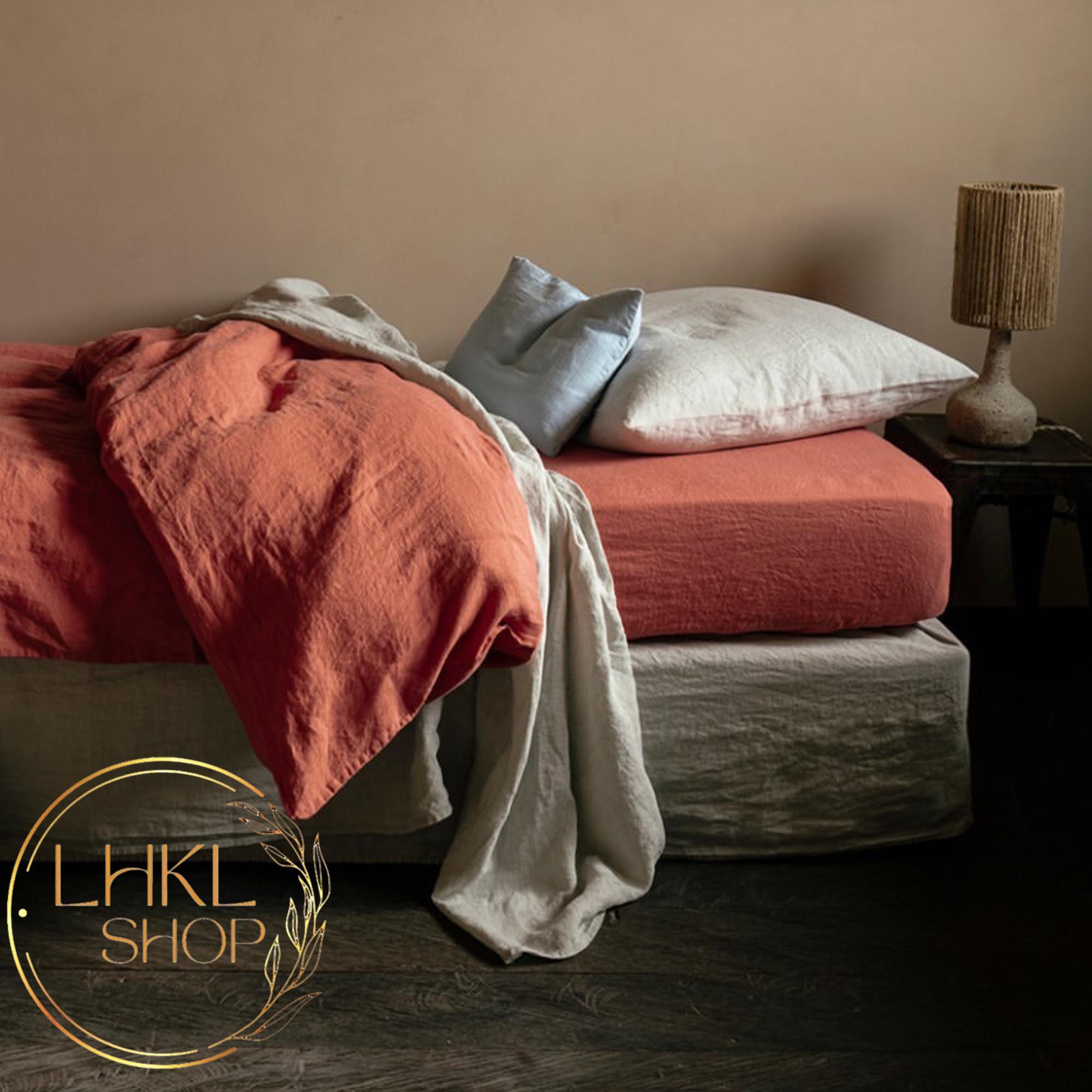 Linen Fitted Sheet, Soft Queen King Single Double Full Fitted Sheet ...