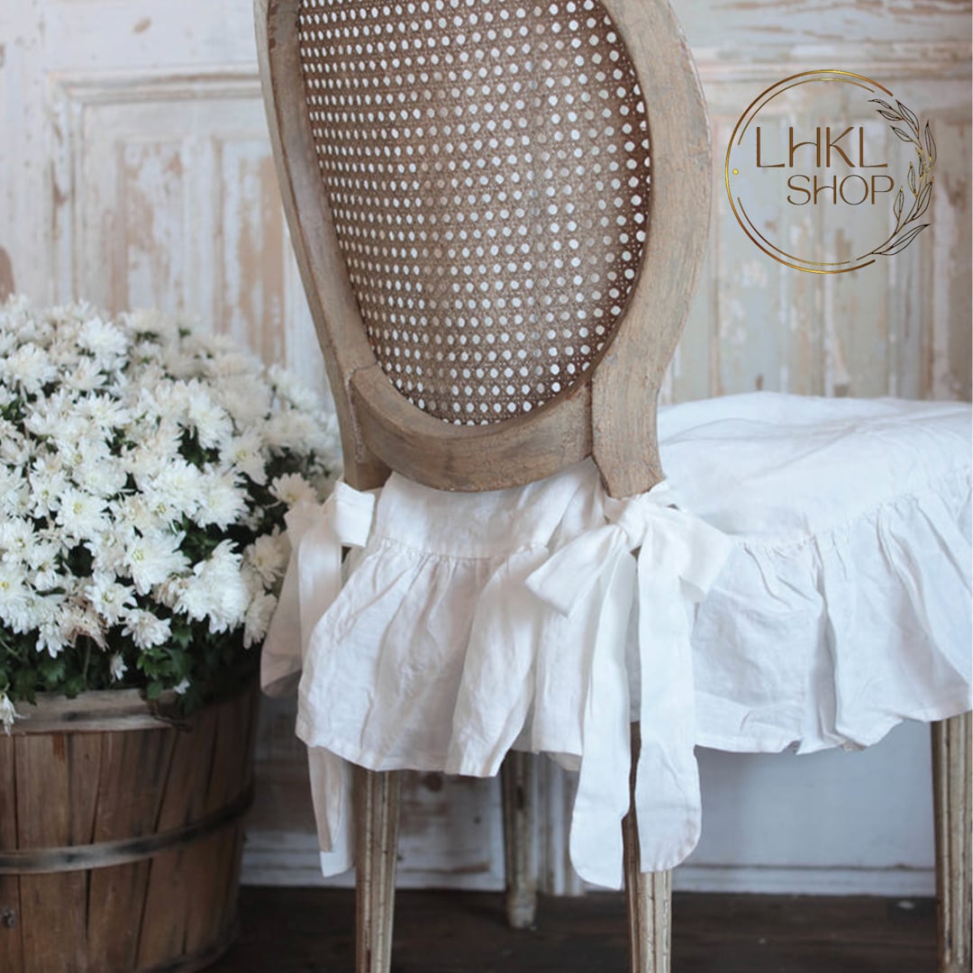 Ruffled Linen Chair Cover, Seat Cover, Chair Protection, Chair Slip ...