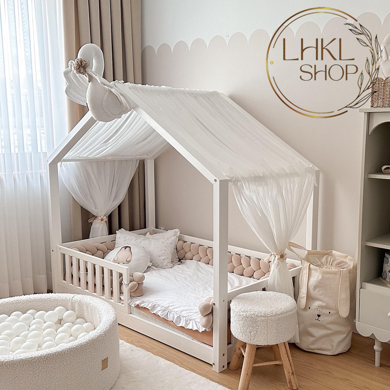 Linen Bed House Canopy, Montessori Canopy, Bed Curtains, Playhouse ...