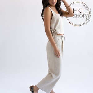 Linen Tank Top With Ties, Sleeveless Blouse, Linen Crop Top, Summer ...