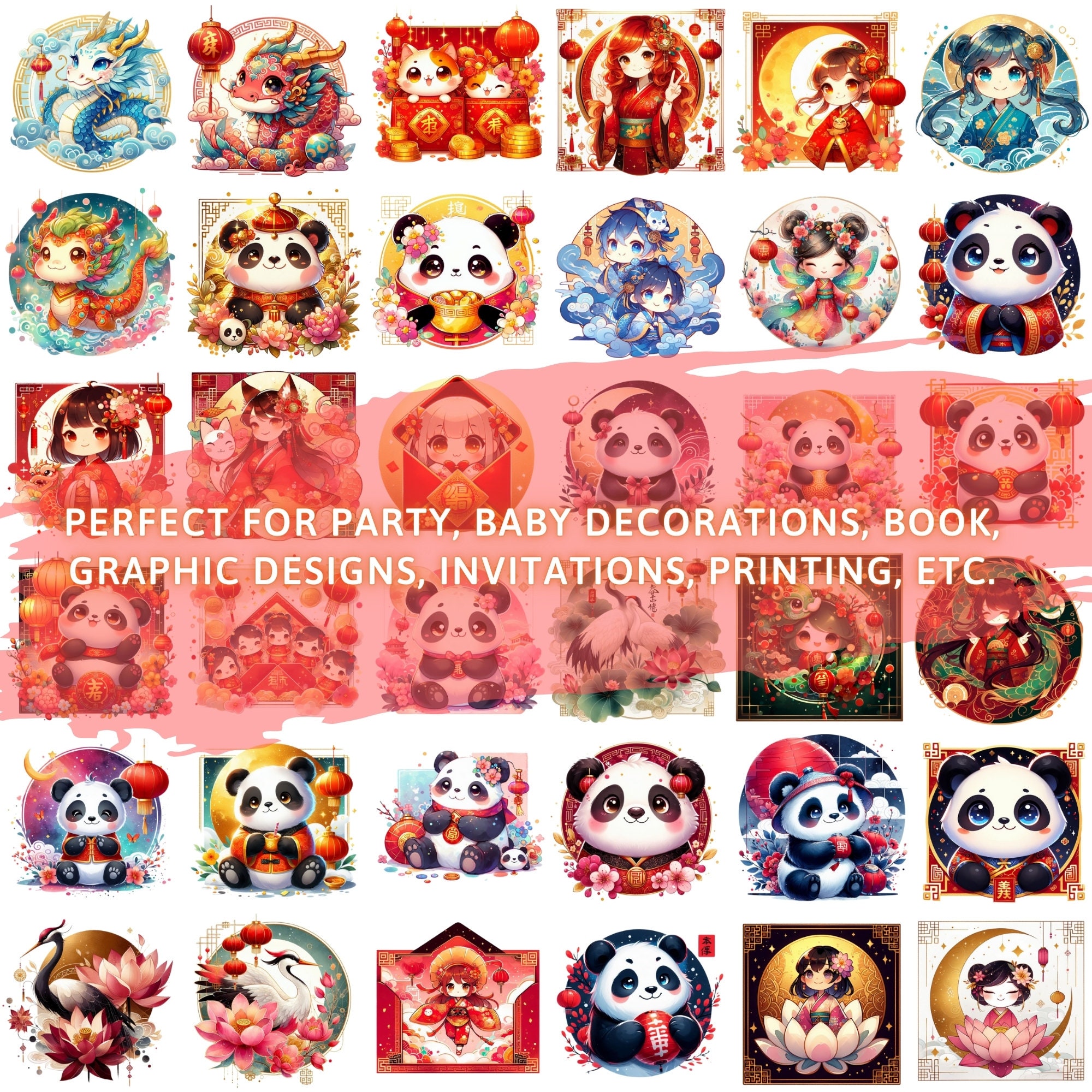 Chinese New Year Watercolor Clipart Bundle, Lunar New Year Clipart ...