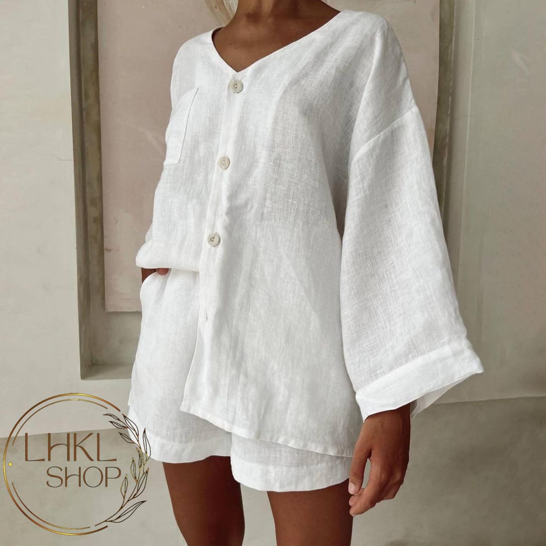 Linen Pajamas, Pajama Set, Linen Sleepwear, Two Piece Set, Linen Top ...