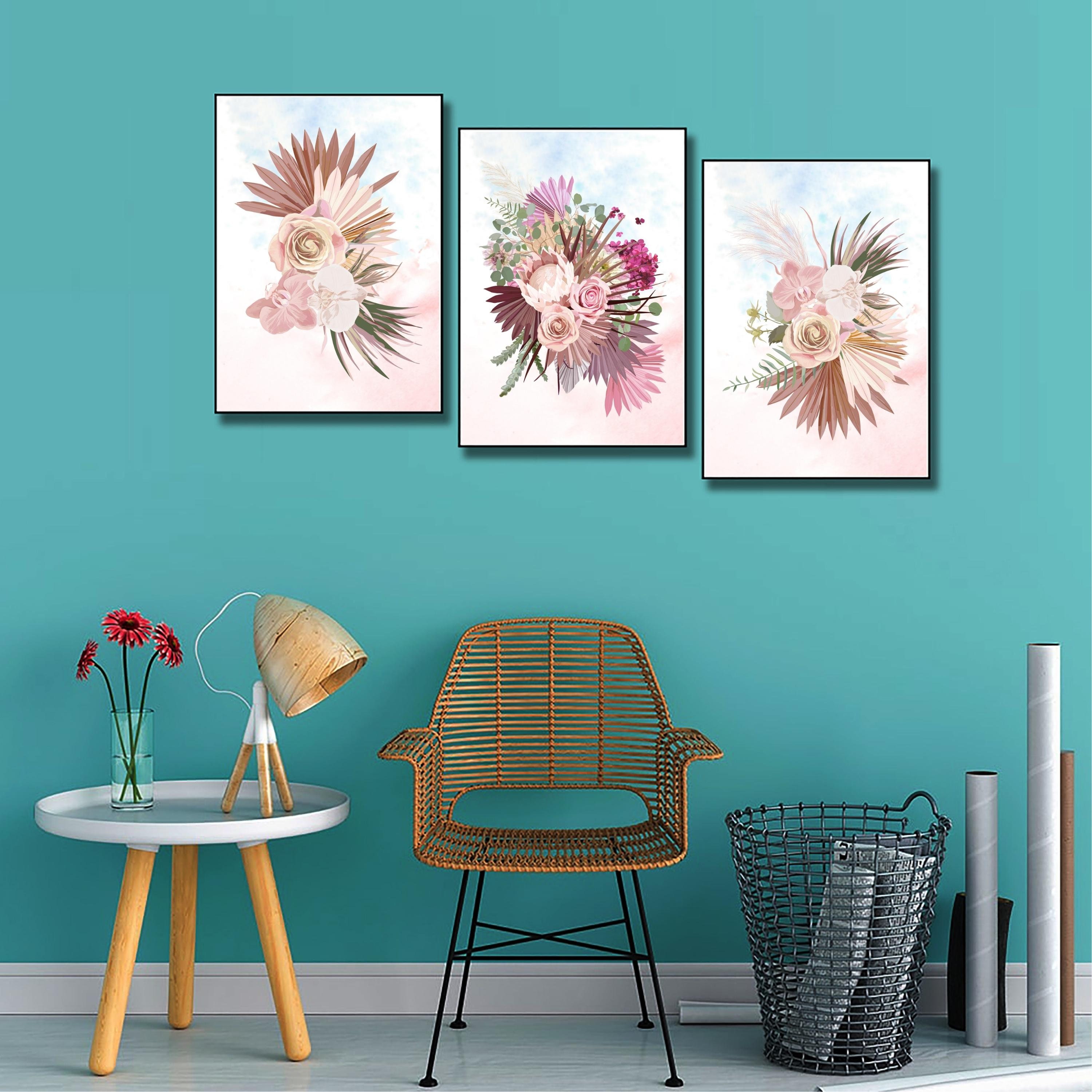 Watercolor Flowers Wall Art Flower Bedroom Wall Decor Set of 3 Flower ...