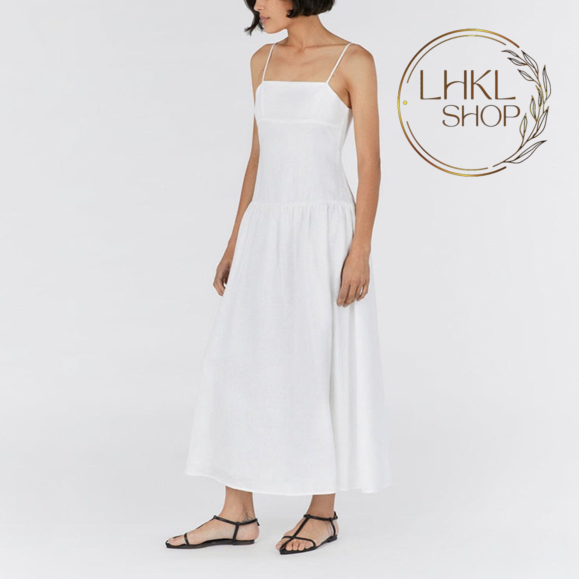 Spaghetti Strap Dress, Backless Linen Dress, Wedding Dress, Summer Long ...