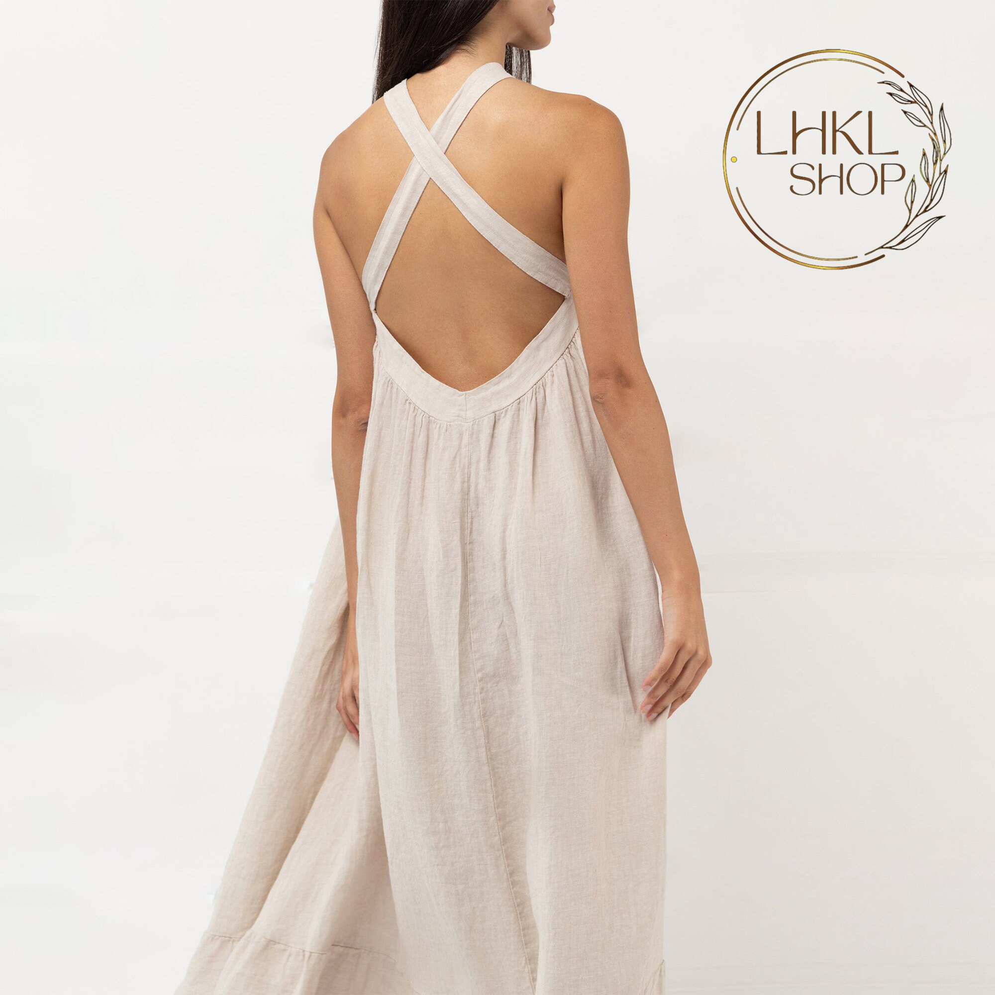 Apron Linen Dress, Midi Linen Dress, Backless Linen Dress, Seattle ...