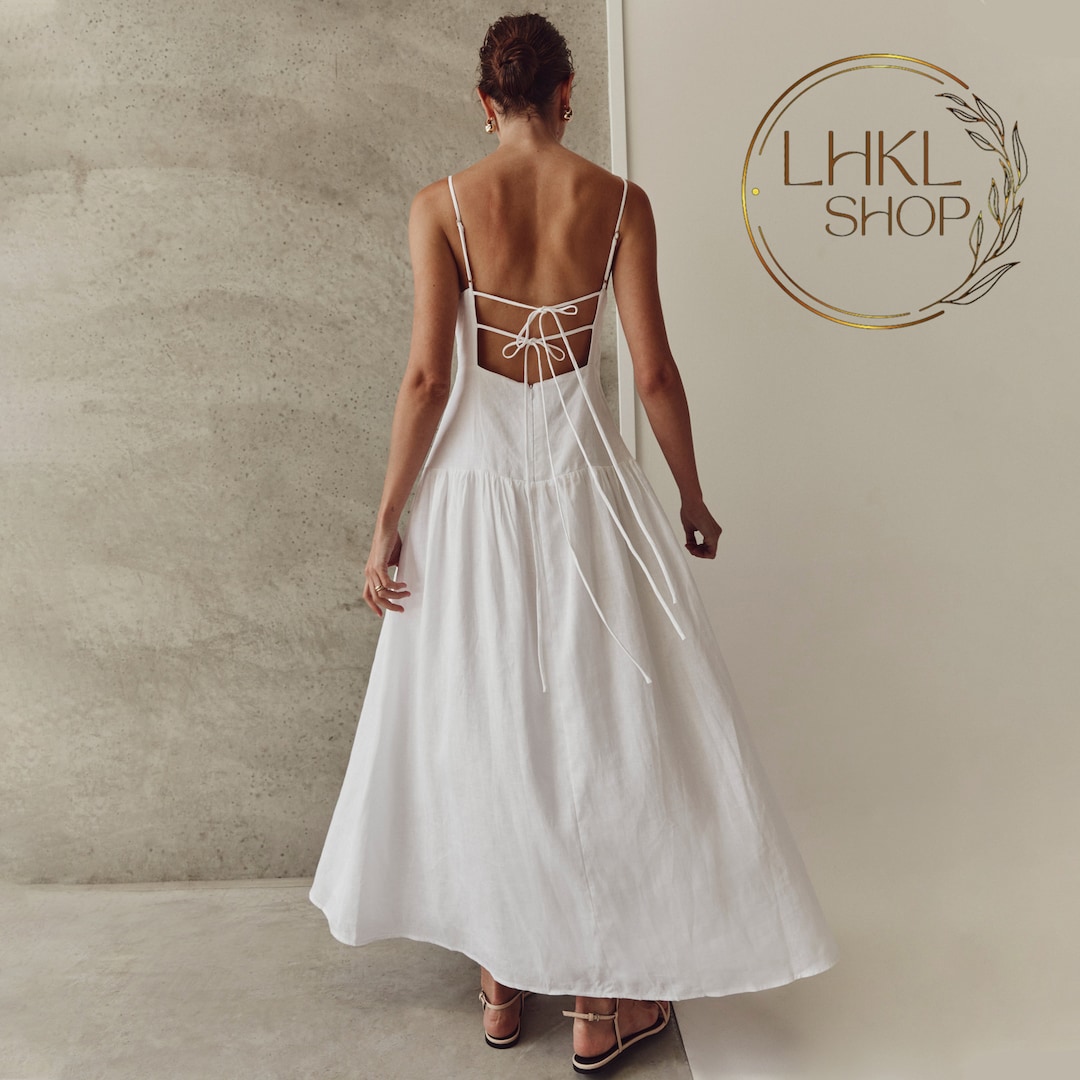 Spaghetti Strap Dress, Backless Linen Dress, Wedding Dress, Summer Long ...