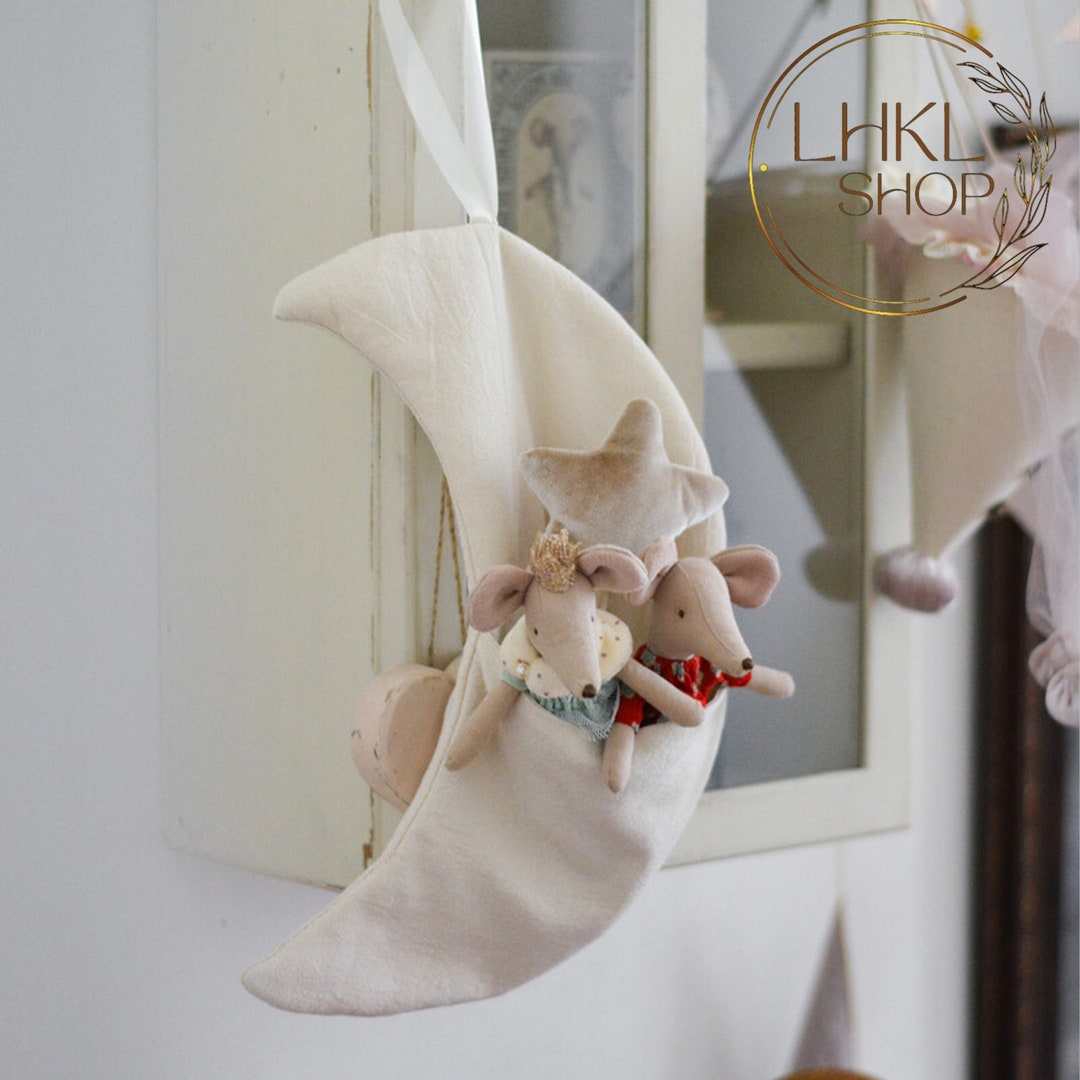 Linen Hanging Moon Pocket, Linen Bed Pocket, Wall Hanging, Nursery ...