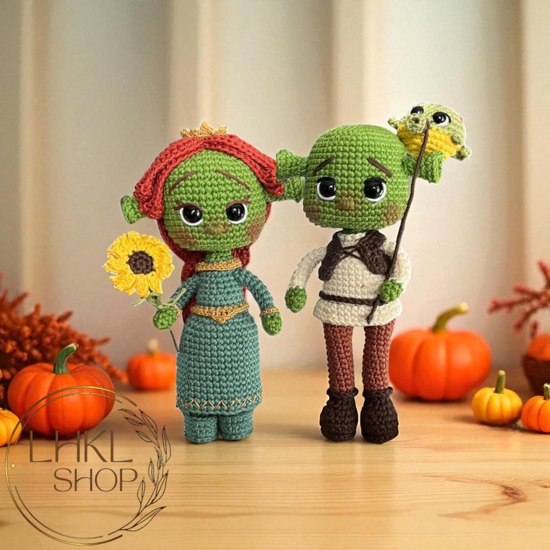 Shrek&fiona Crochet Doll, Green Ogre and Ogre Princess Amigurumi Doll ...