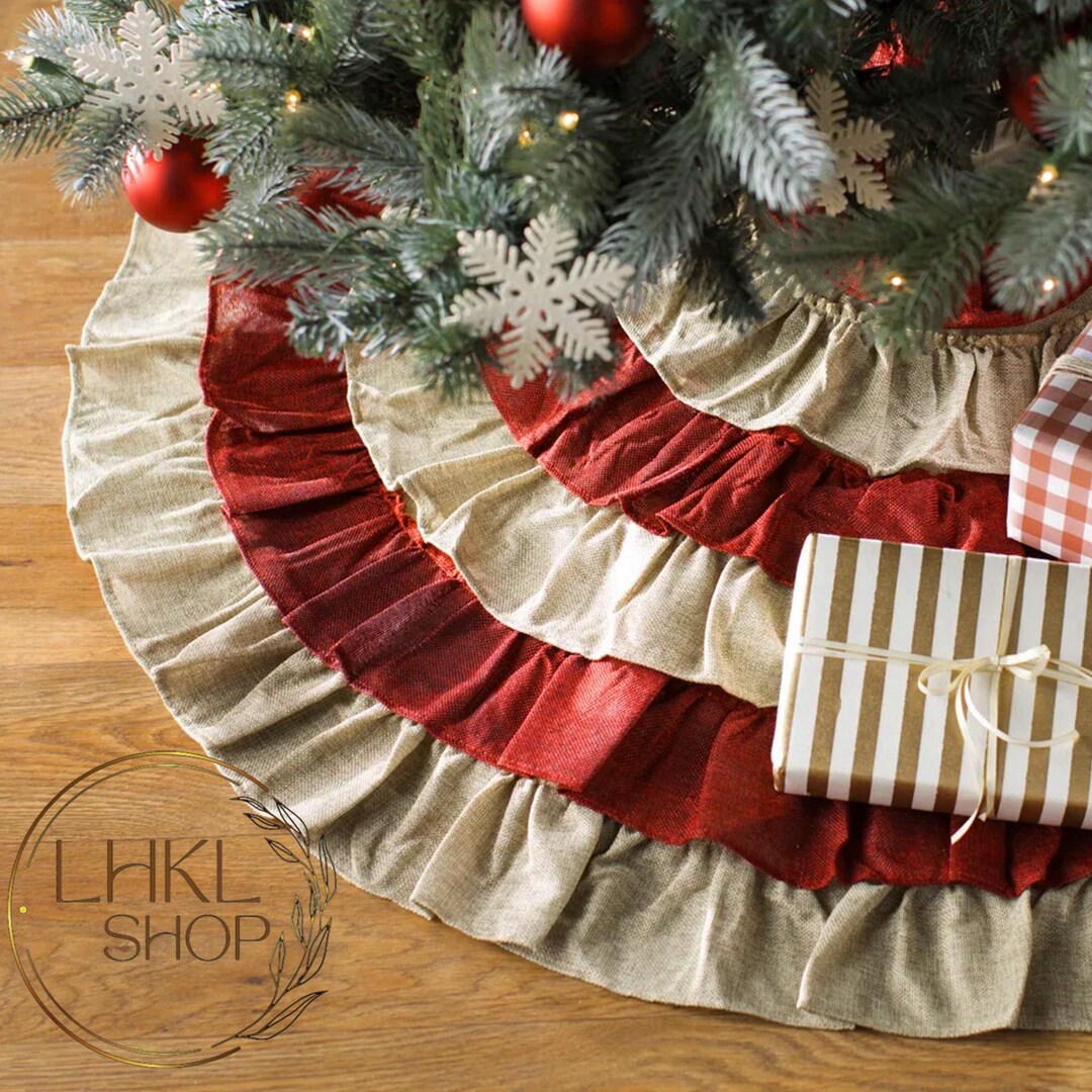 Ruffled Tree Skirt, Linen Tree Skirt, Farmhouse Christmas Tree ...