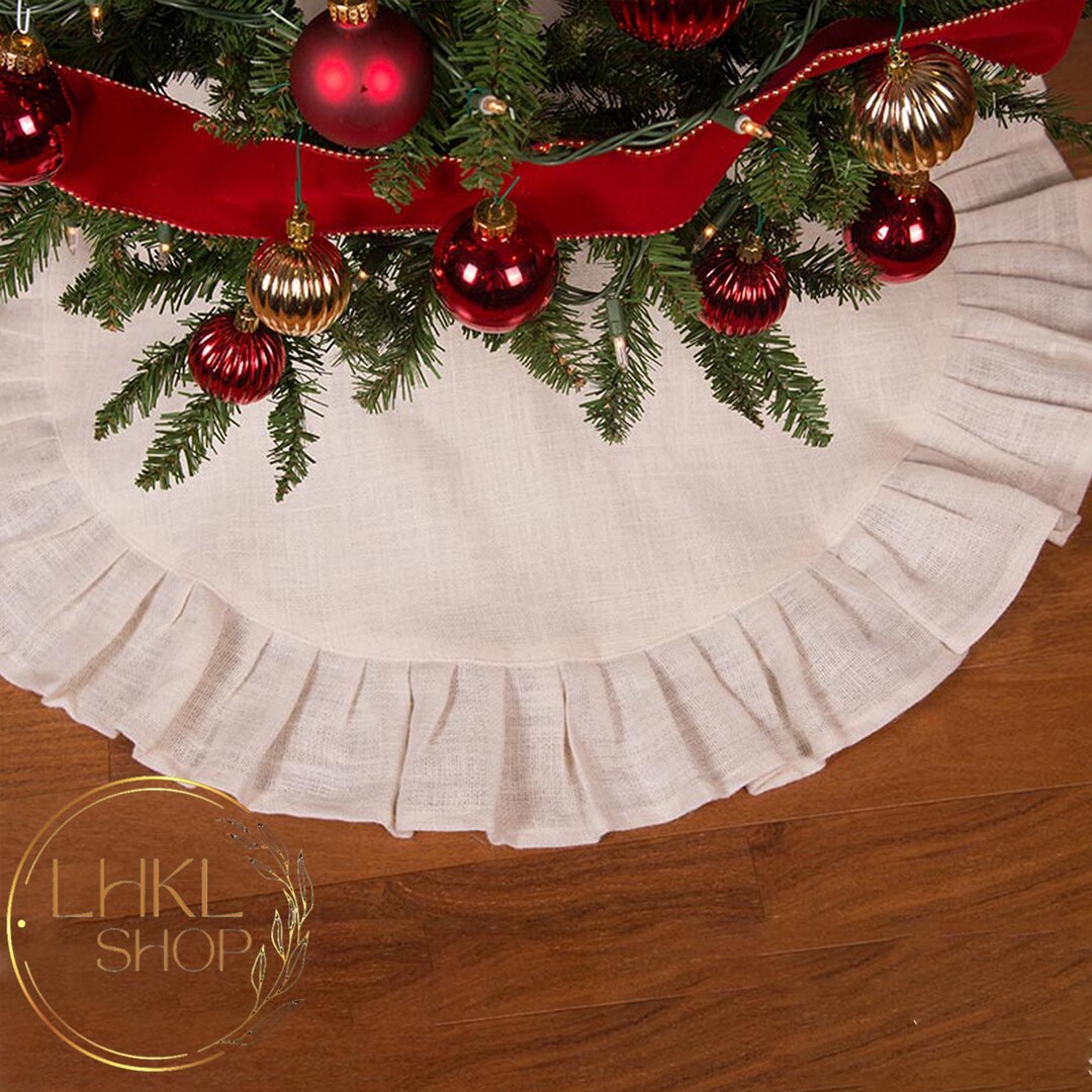 Ruffled Linen Tree Skirt, Xmas Tree Skirt, Custom Tree Skirt, Christmas ...