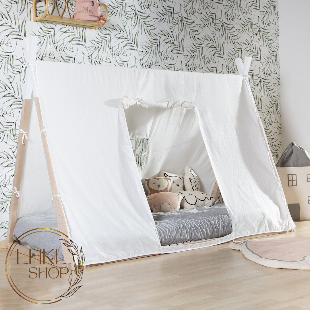 Linen Teepee Tent, Kid Play Tent, Linen House Bed Canopy, Playhouse for ...