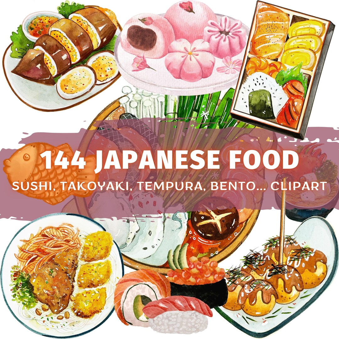 144 Japanese Food, Japanese Food Watercolor Clipart Collection ...