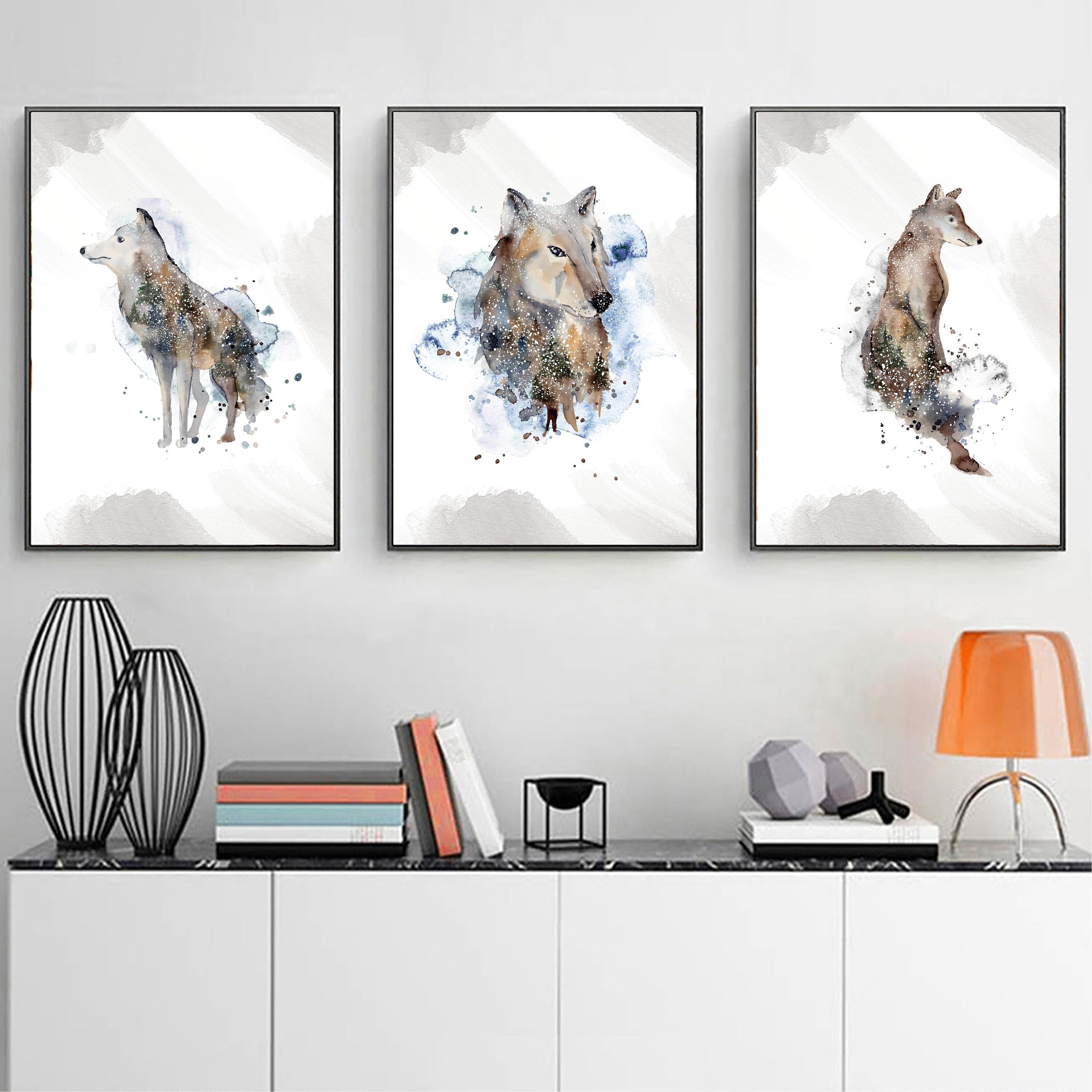 Watercolor Wolf Wall Art Wolf Wall Decor Set of 3 Wolf - Etsy
