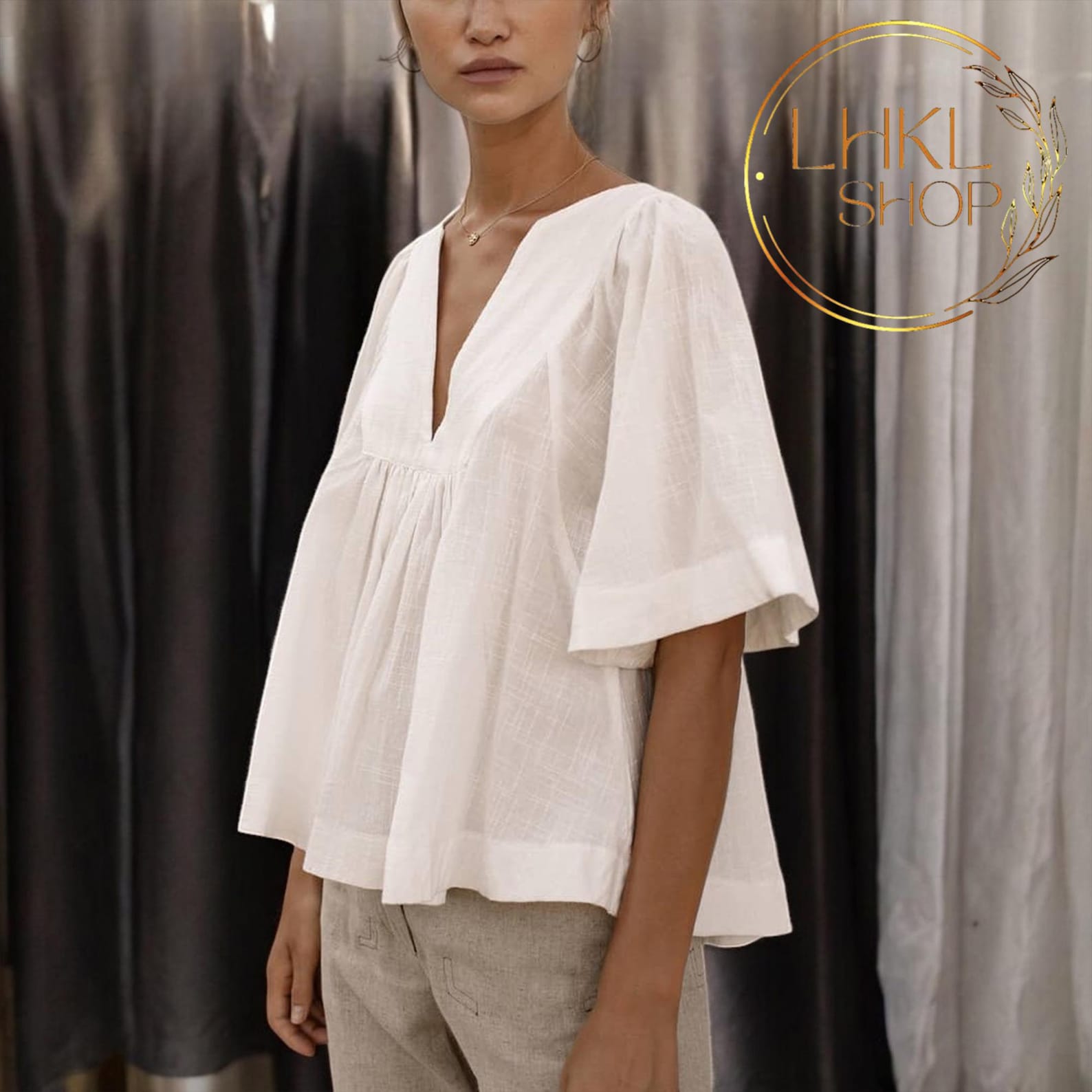 Women Loose Linen Top, Summer Women Shirt, V Neck Top, Summer Linen ...