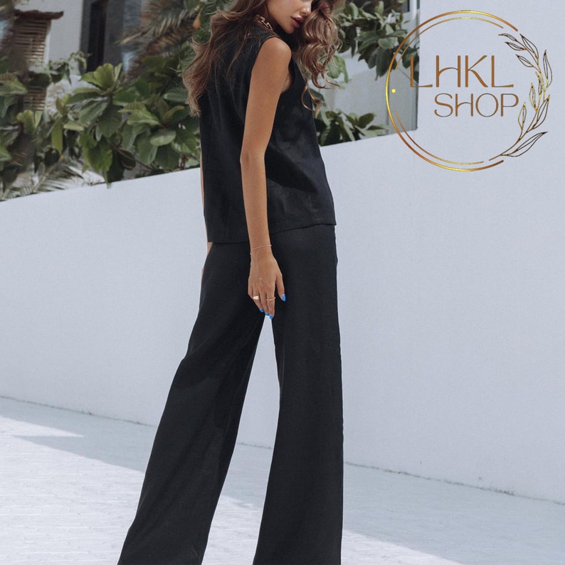 Linen Vest and Trousers Set, Tank Top, Formal Vest, Button Front Top ...