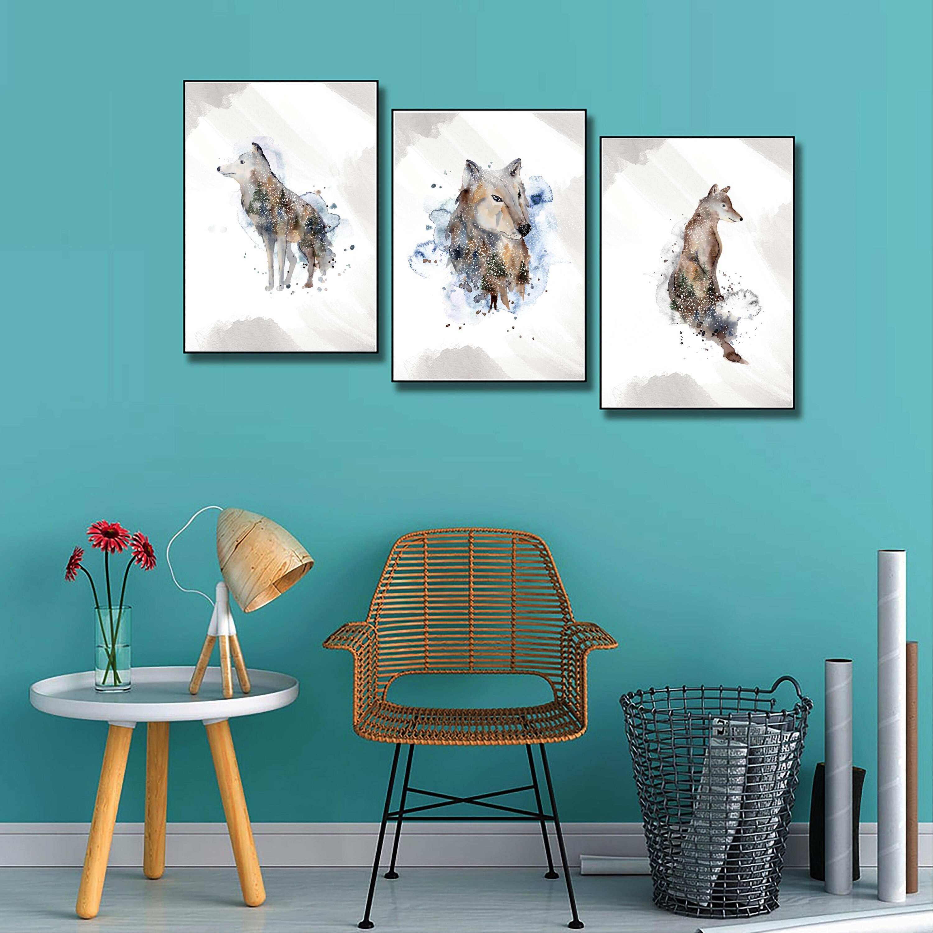 Watercolor Wolf Wall Art Wolf Wall Decor Set of 3 Wolf - Etsy