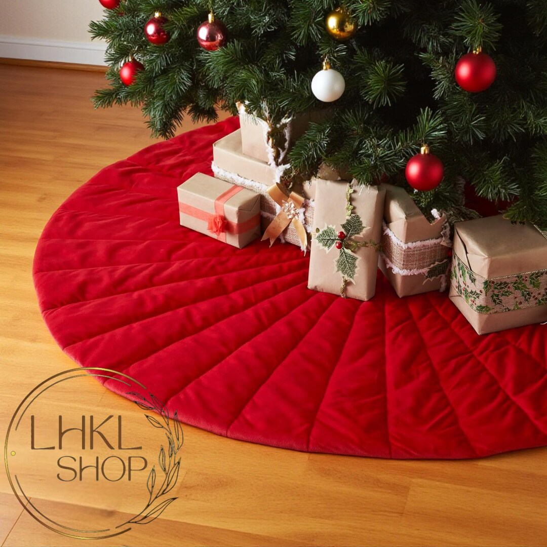 Embroider Linen Tree Skirt, Christmas Tree Decor, Handmade Tree Skirt ...