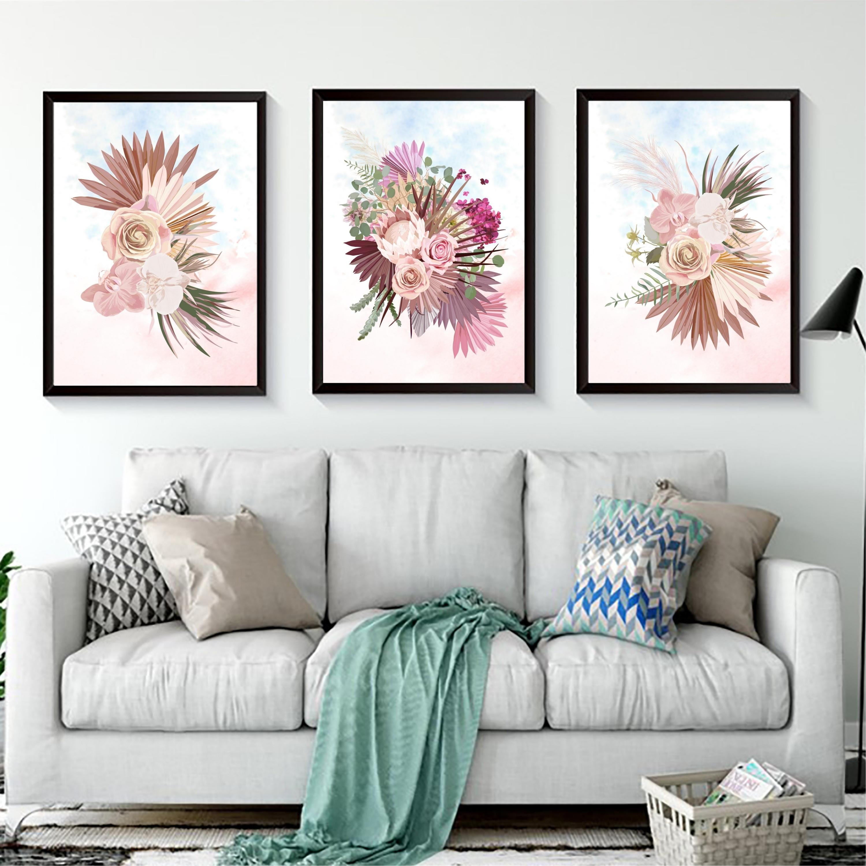 Watercolor Flowers Wall Art Flower Bedroom Wall Decor Set of 3 Flower ...