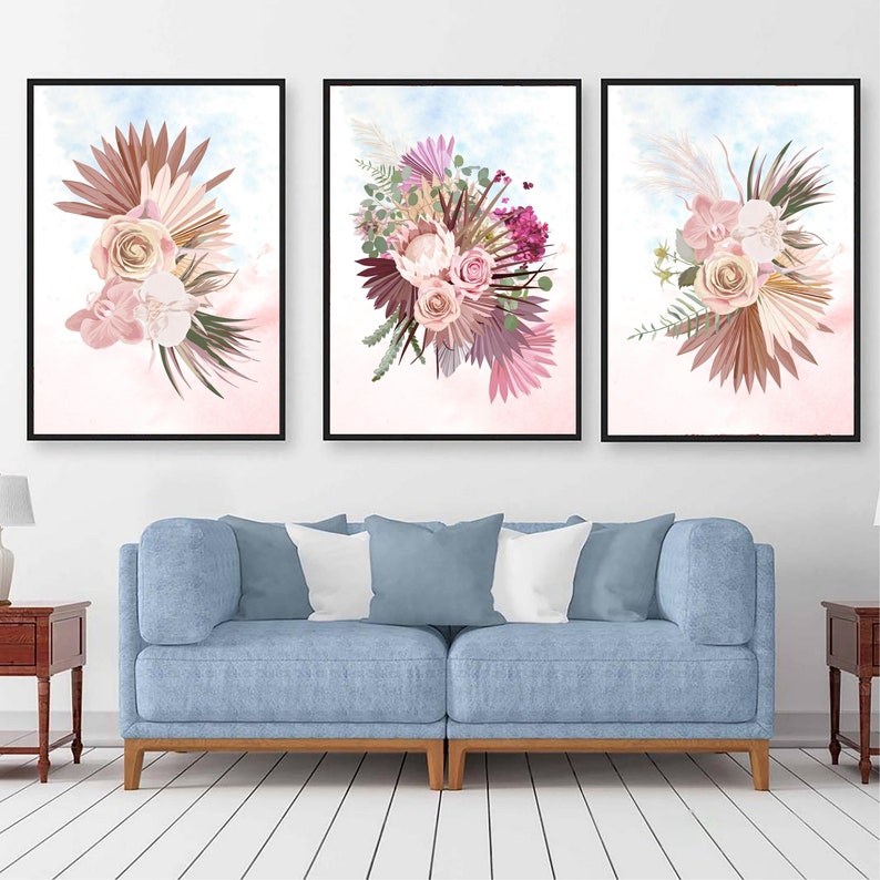 Watercolor Flowers Wall Art Flower Bedroom Wall Decor Set of 3 Flower ...