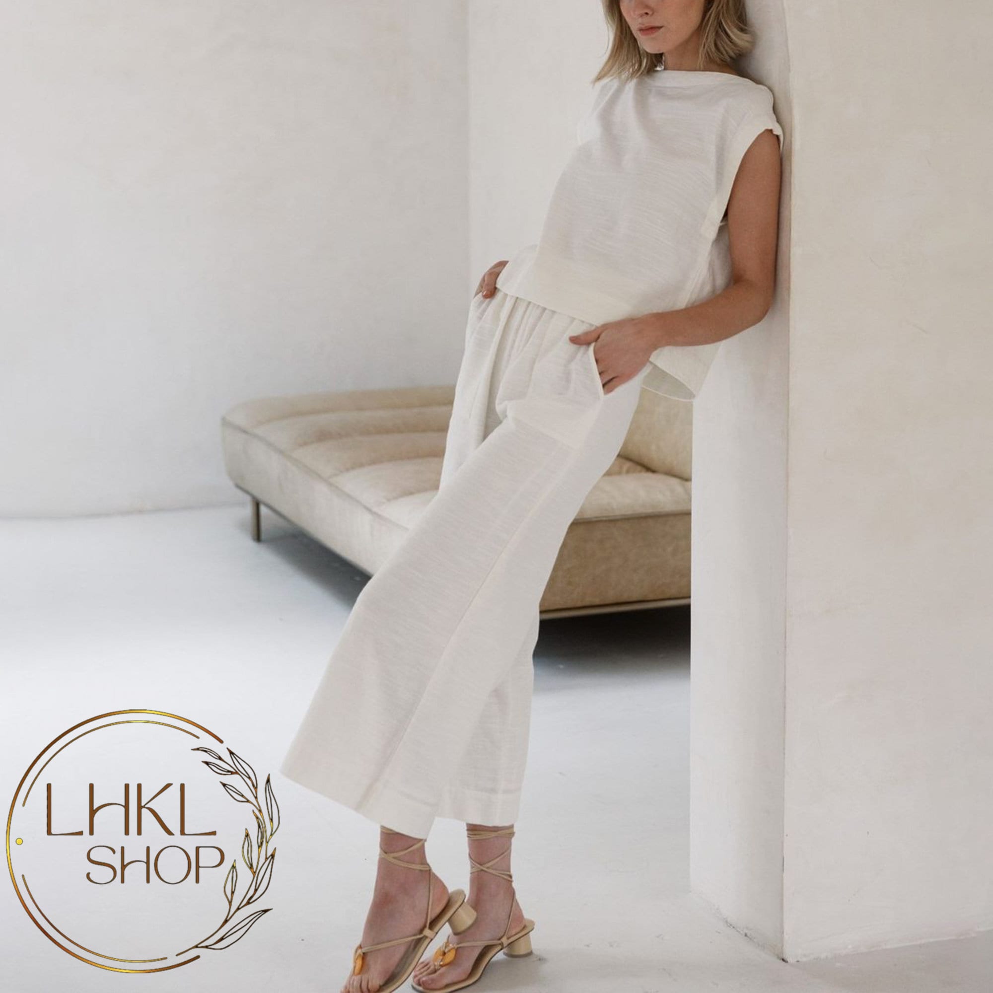 Linen Tank Top and Pants Set, Summer Linen Top, Sleeveless Top, Loose ...