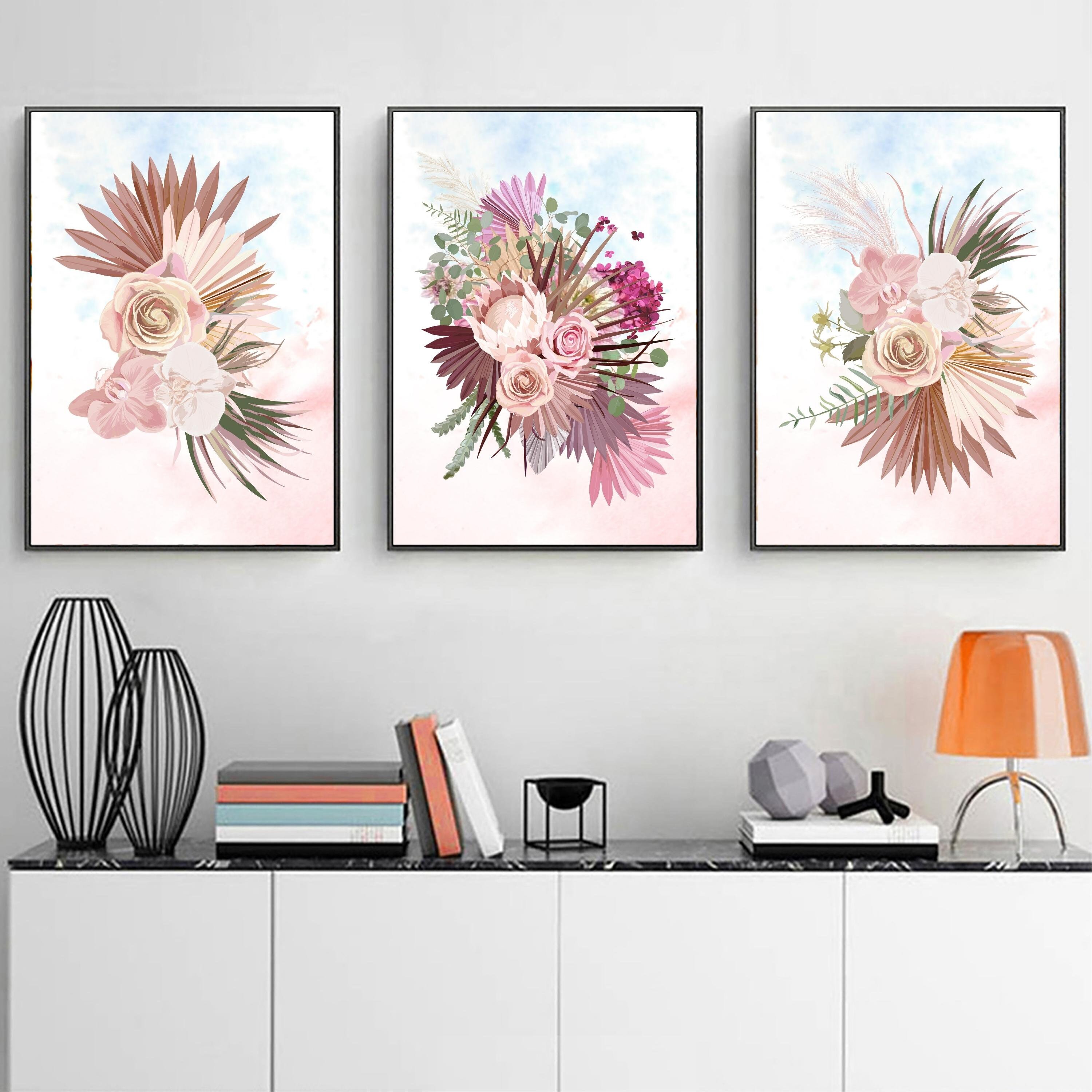 Watercolor Flowers Wall Art Flower Bedroom Wall Decor Set of 3 Flower ...